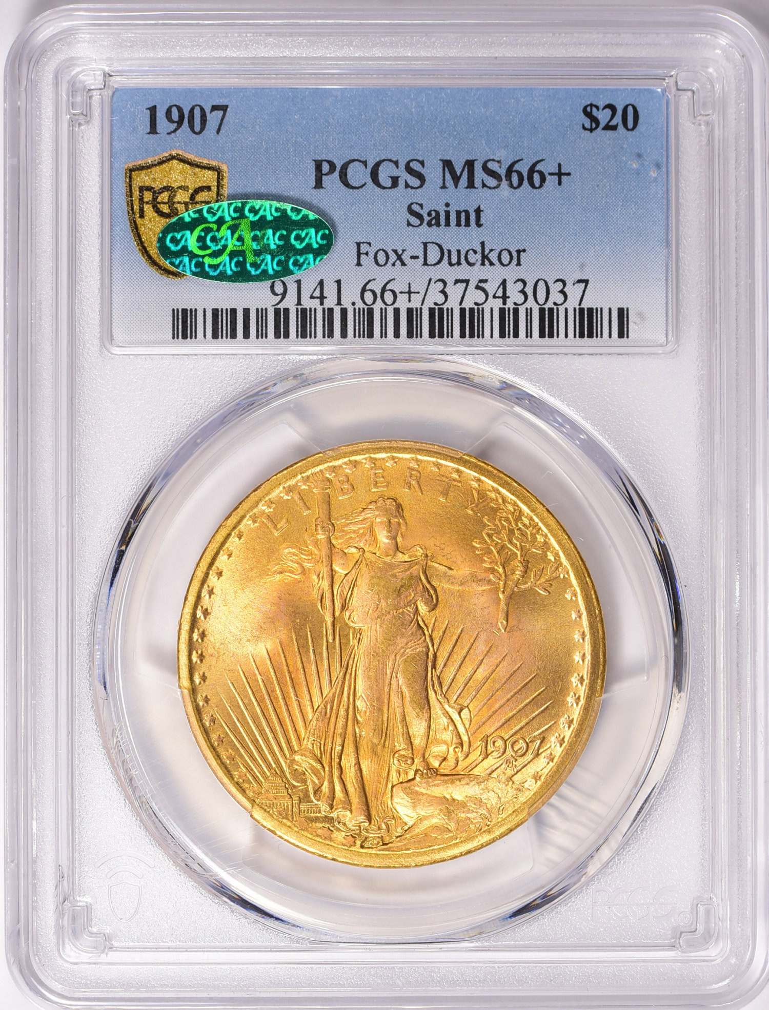 1907 Saint-Gaudens Gold Double Eagle Arabic Numerals PCGS MS-66+ (CAC ...