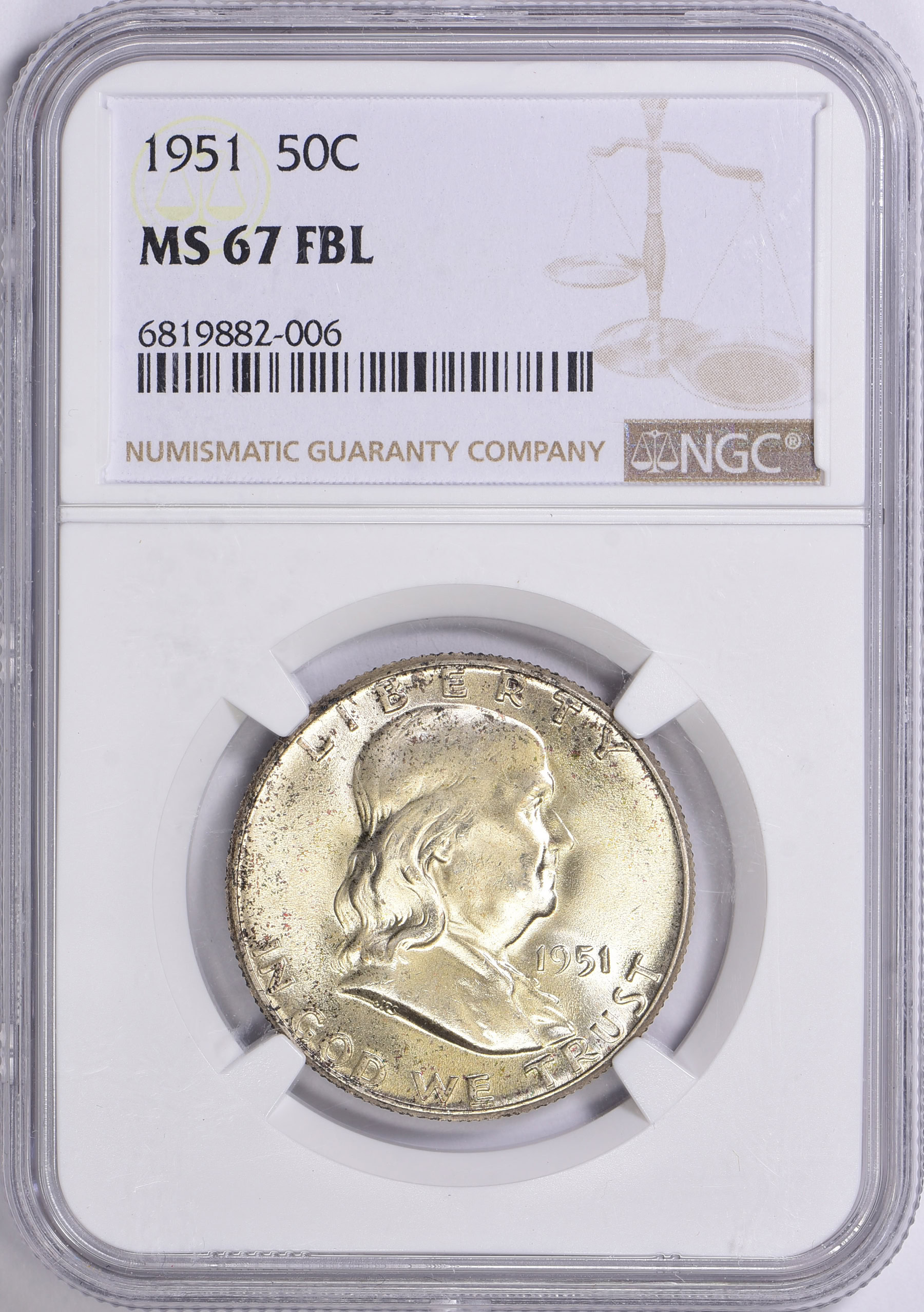 1951 Franklin Half Dollar NGC MS-67 FBL (Toned) (Item 1455332 ...