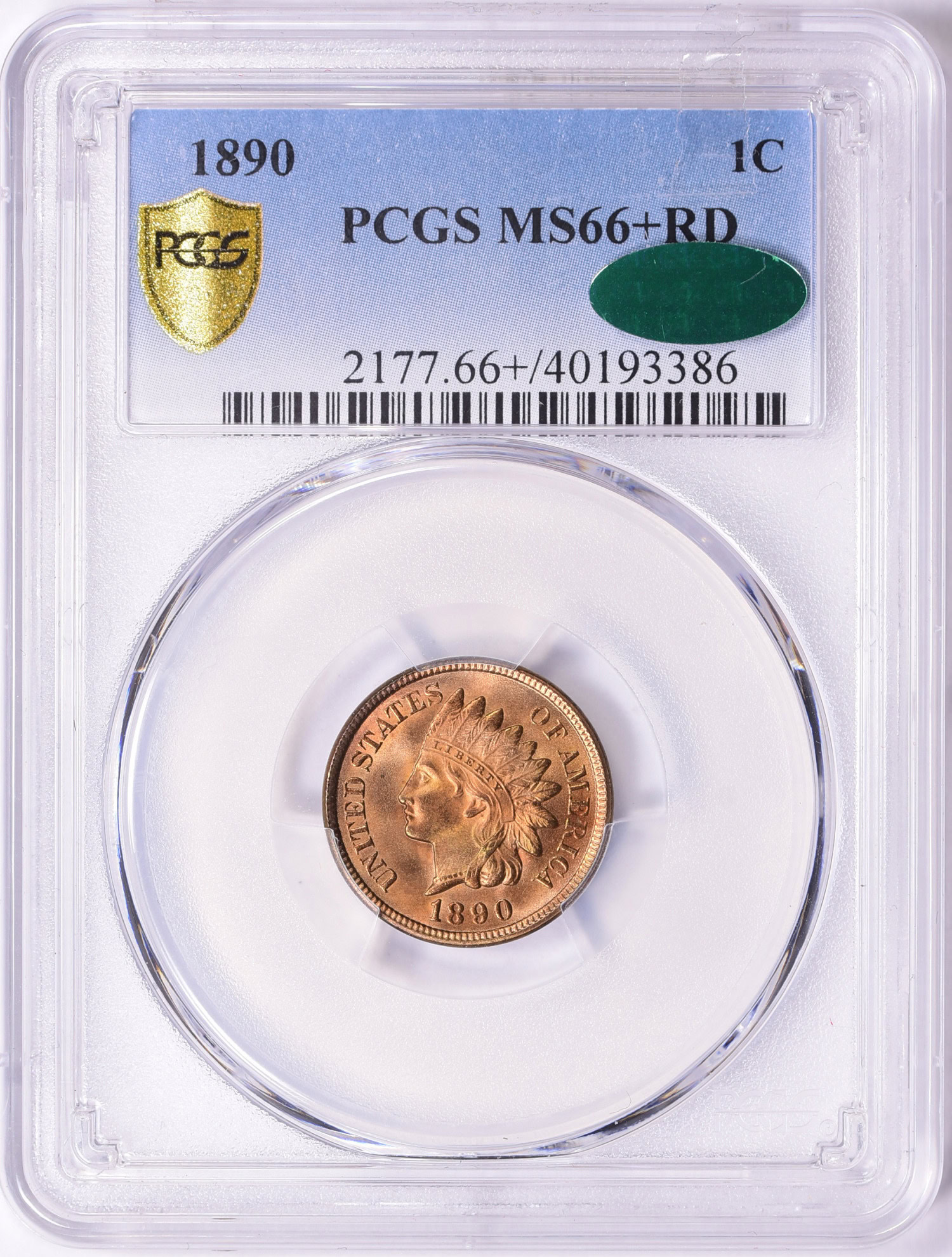 1890 Indian Cent PCGS MS-66+ RD (CAC Green) (Item 1456015) | GreatCollections Coin Auctions