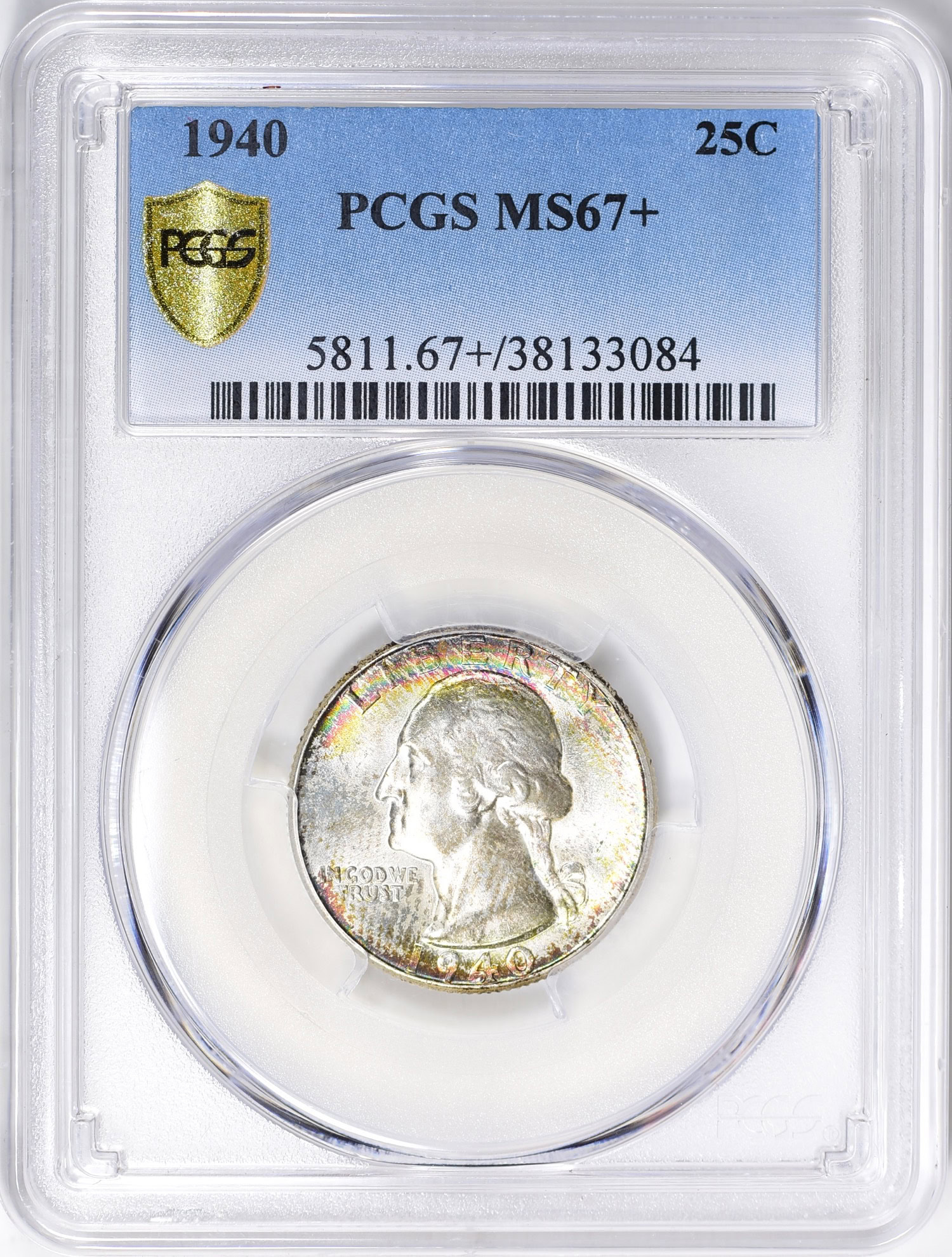 1940 Washington Quarter PCGS MS-67+ (Toned) (Item 1456576) | GreatCollections Coin Auctions
