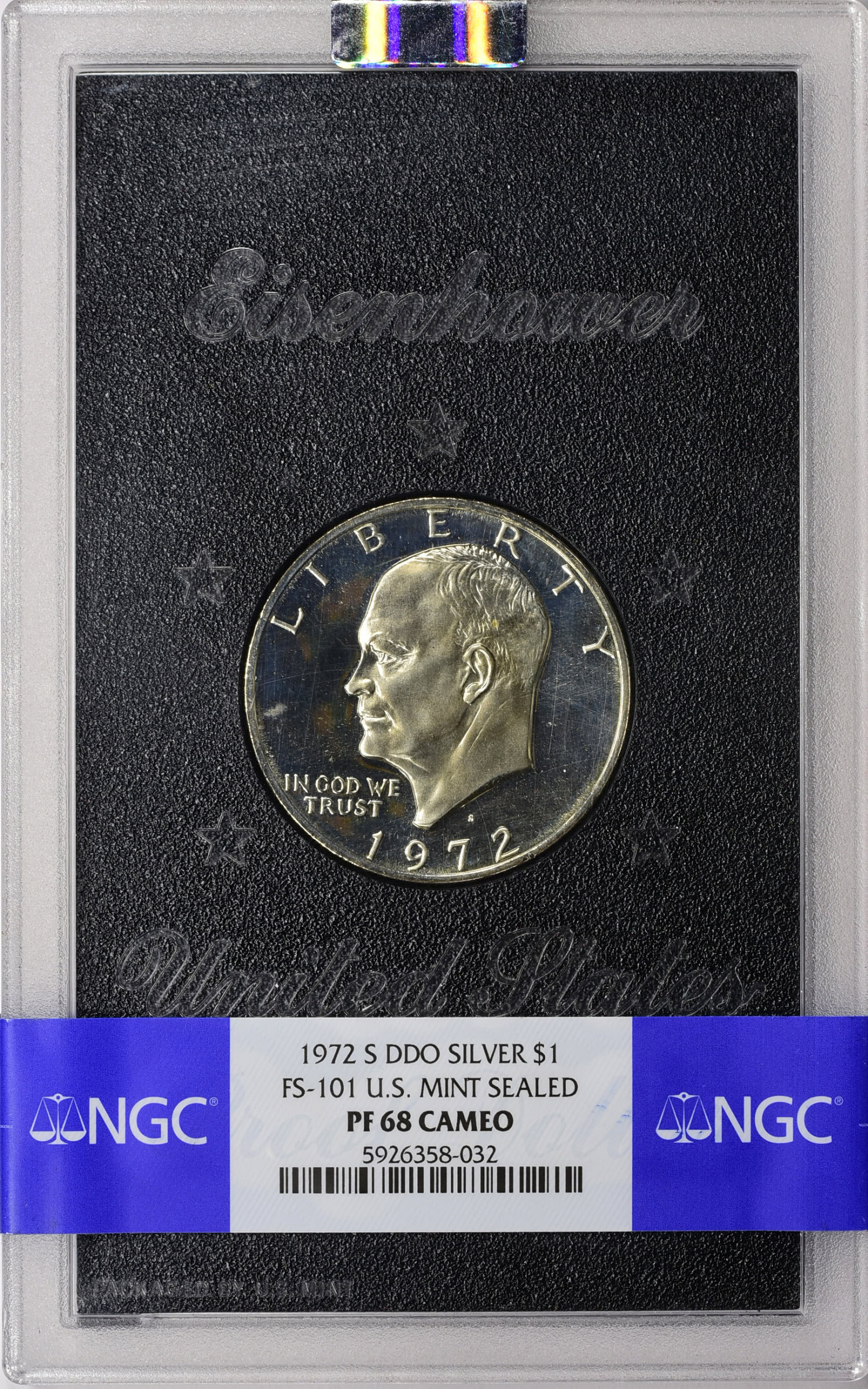 1972-S Eisenhower Dollar Silver DDO FS-101 NGC Proof-68 CAMEO (U.S. Mint Sealed Holder) (Item ...