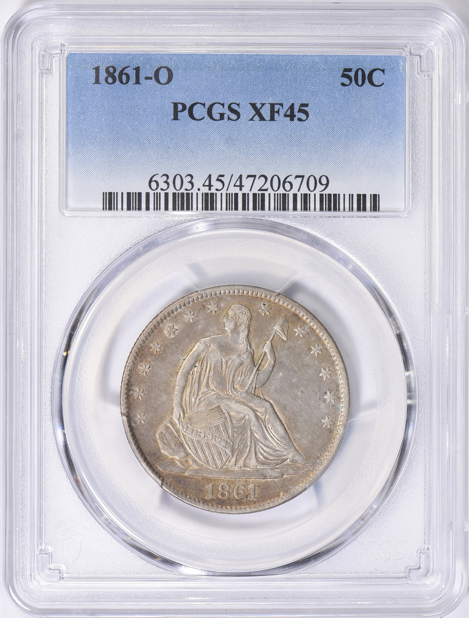 1861-O Seated Liberty Half Dollar PCGS XF-45 (Toned) (Item 1457963) | GreatCollections Coin Auctions