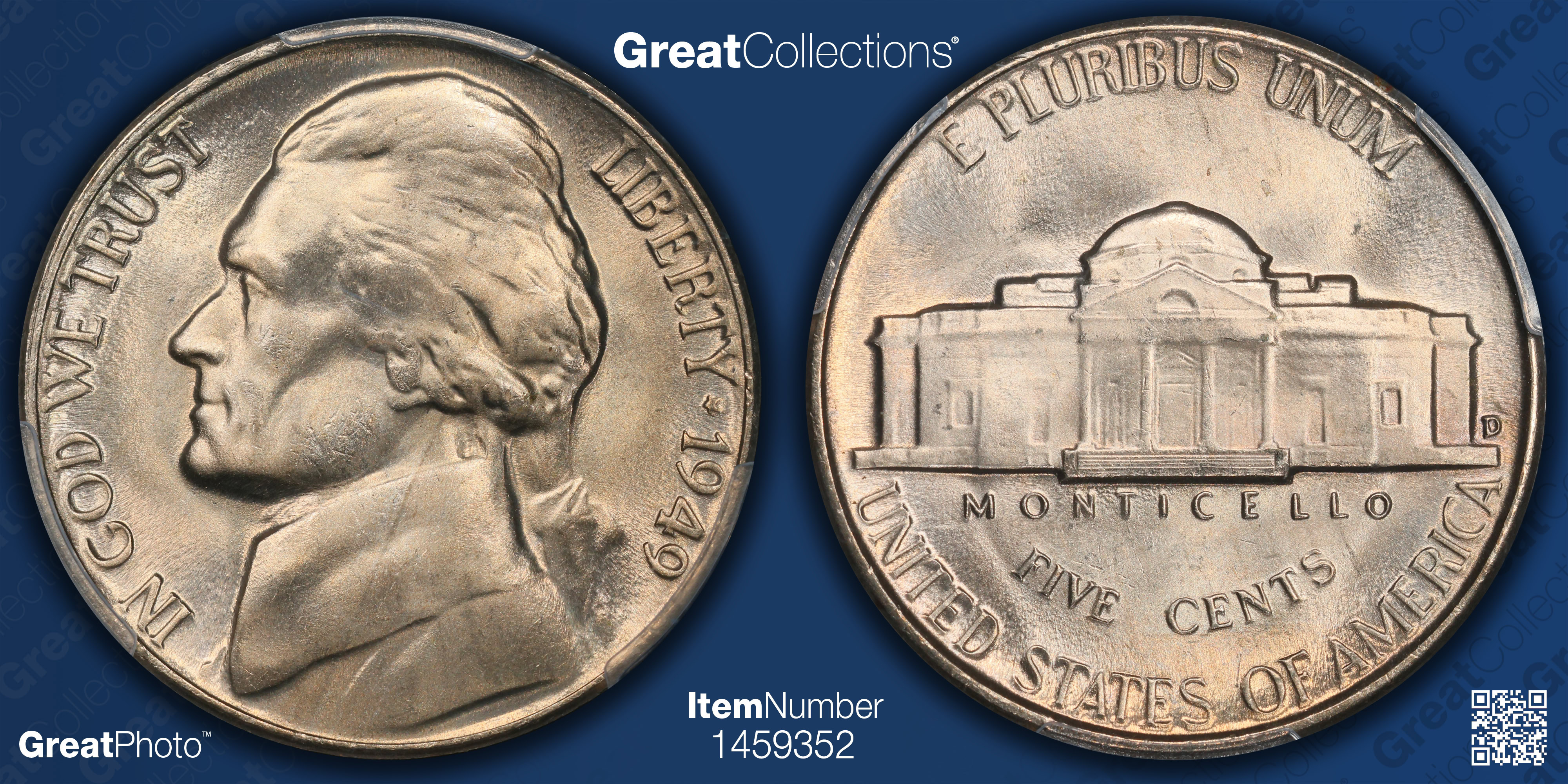 1949-D Jefferson Nickel PCGS MS-67+ (Item 1459352) | GreatCollections ...