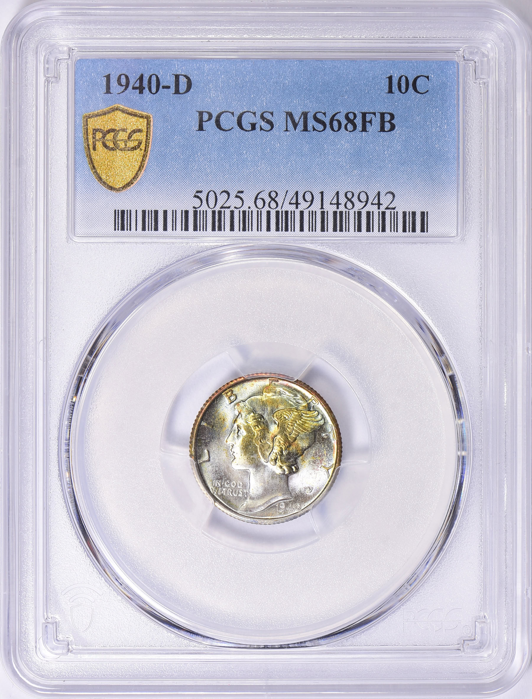 1940-D Mercury Dime PCGS MS-68 FB (Toned) (Item 1459357) | GreatCollections Coin Auctions