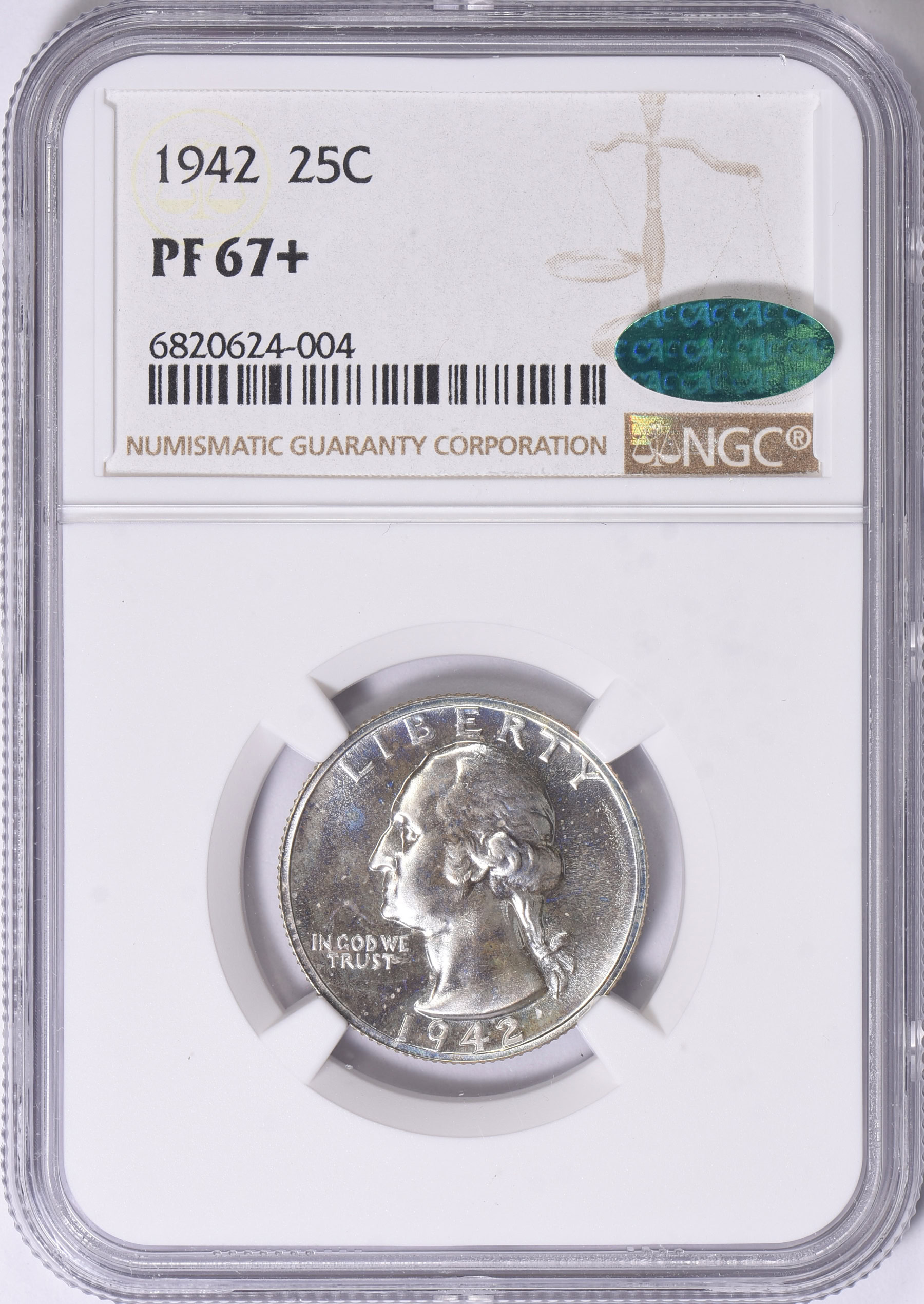 1942 Washington Quarter NGC Proof-67+ (CAC Green) (Item 1459389) | GreatCollections Coin Auctions