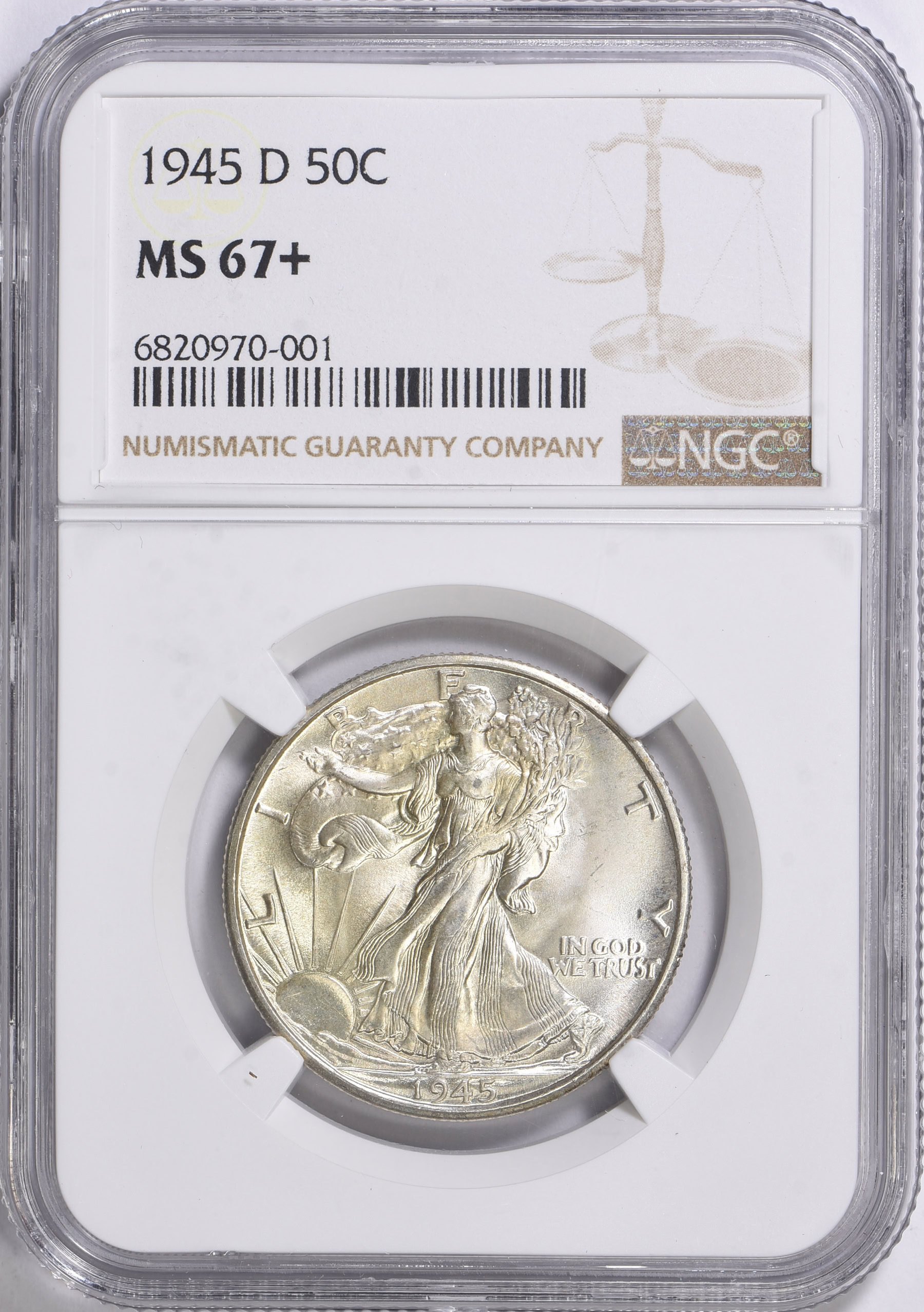 1945-D Walking Liberty Half Dollar NGC MS-67+ (Toned) (Item 1459403) | GreatCollections Coin ...