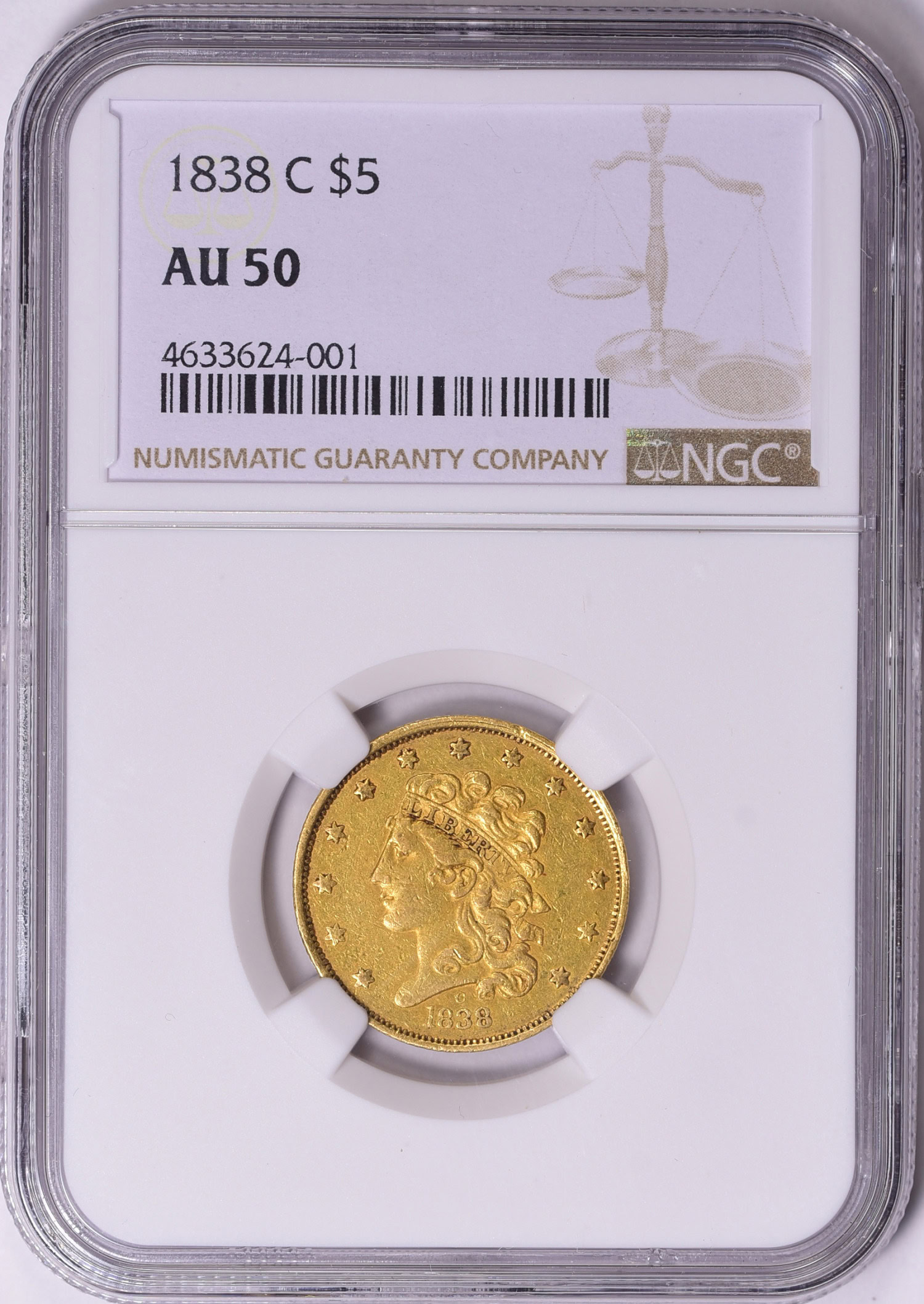 1838-C Classic Gold Half Eagle NGC AU-50 (Item 1460340 ...