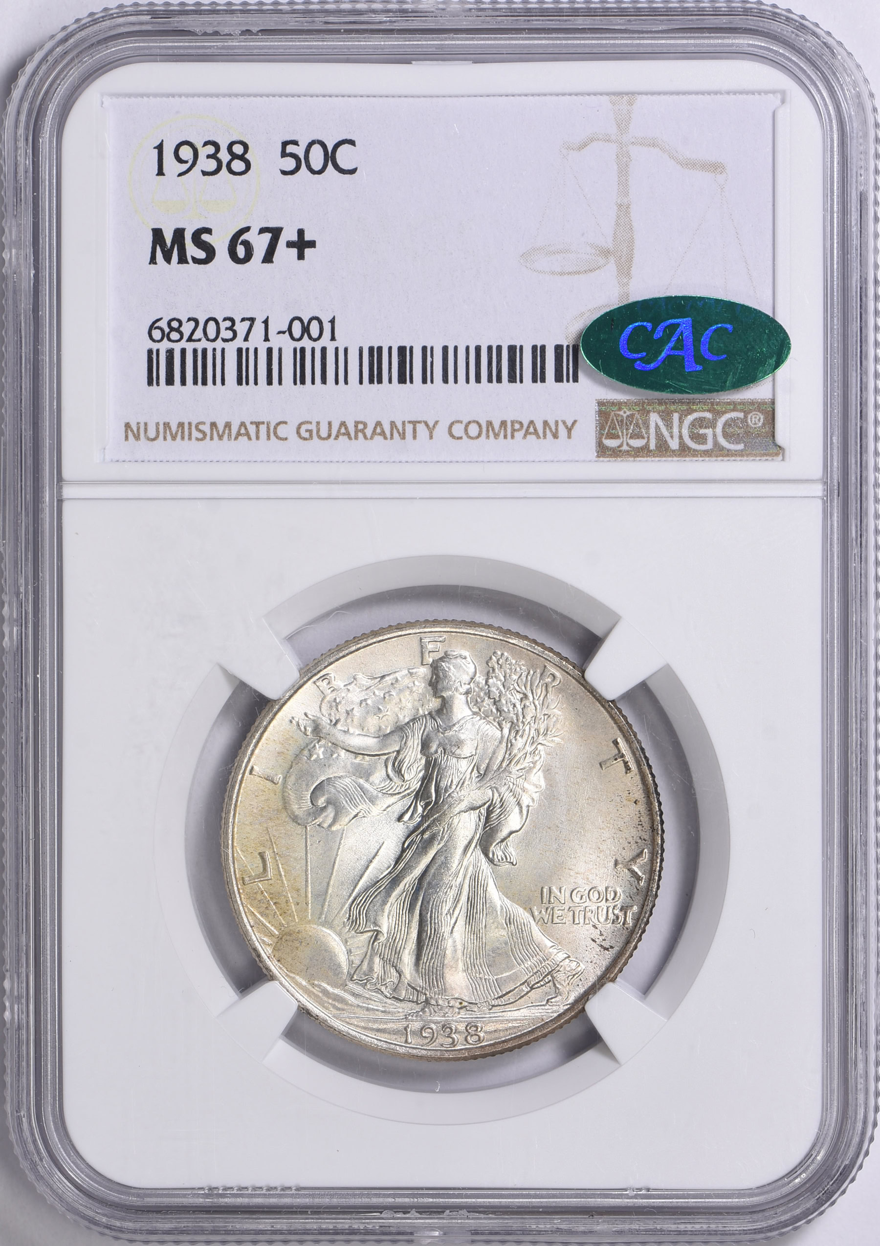 1938 Walking Liberty Half Dollar NGC MS-67+ (CAC Green) (Toned) (Item 1464098 ...