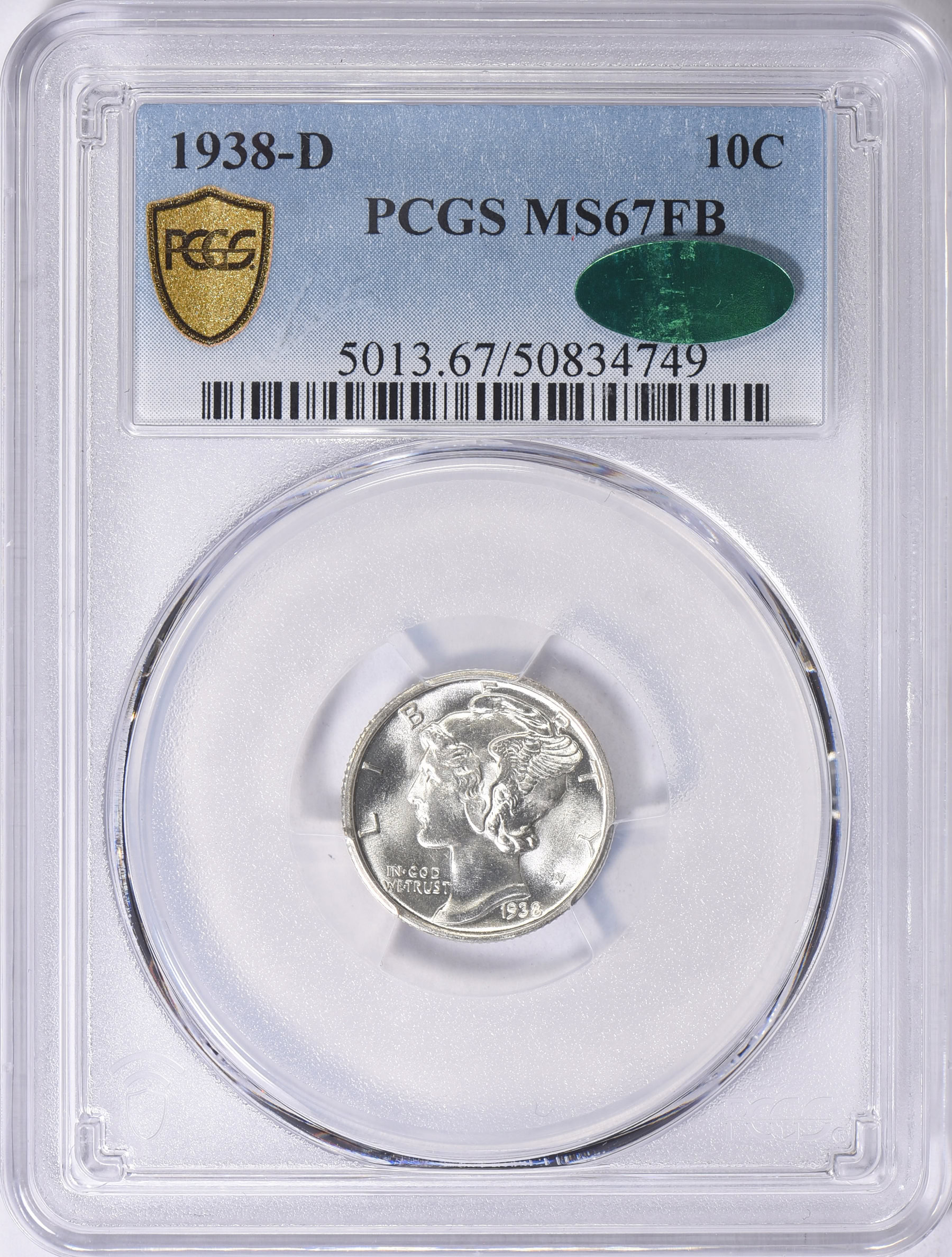 1938-D Mercury Dime PCGS MS-67 FB (CAC Green) (Item 1464109) | GreatCollections Coin Auctions