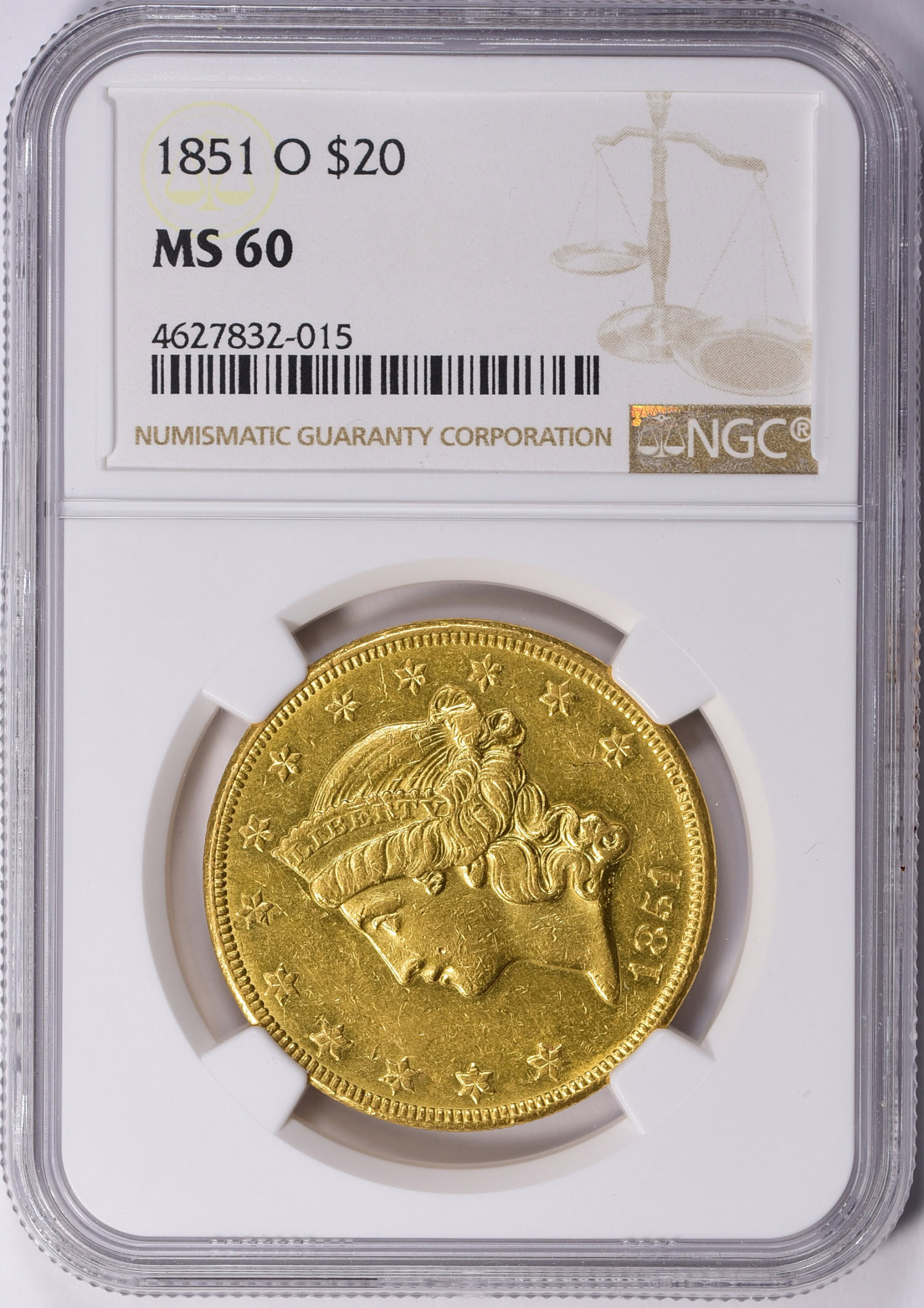 1851-O Liberty Gold Double Eagle NGC MS-60 (Item 1464862) | GreatCollections Coin Auctions