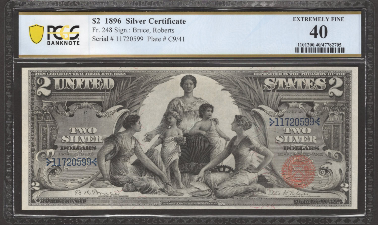 Fr. 248 1896 $2 Silver Certificate Note Bruce / Roberts PCGS Banknote ...