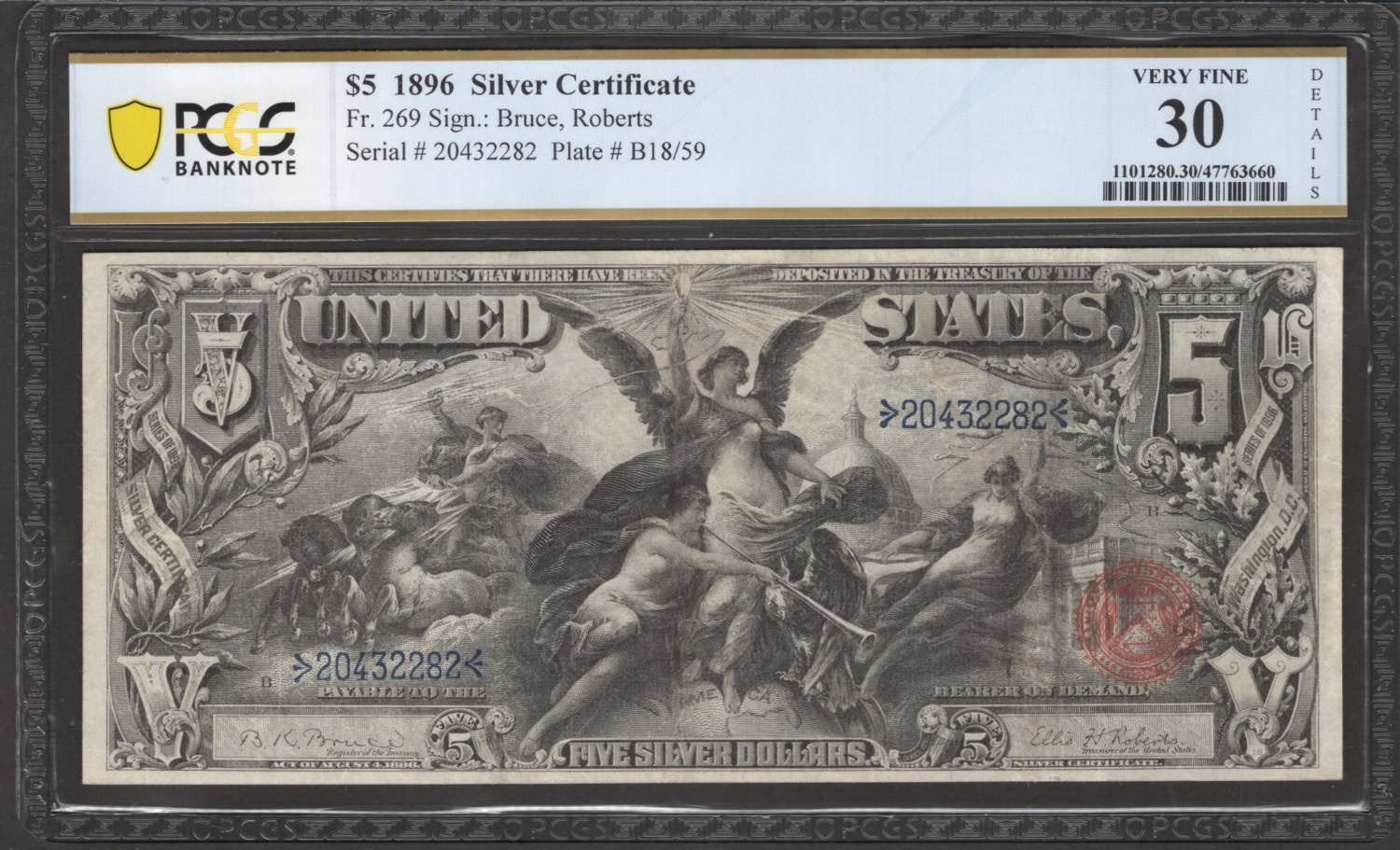 Fr. 269 1896 $5 Silver Certificate Note Bruce / Roberts PCGS Banknote ...