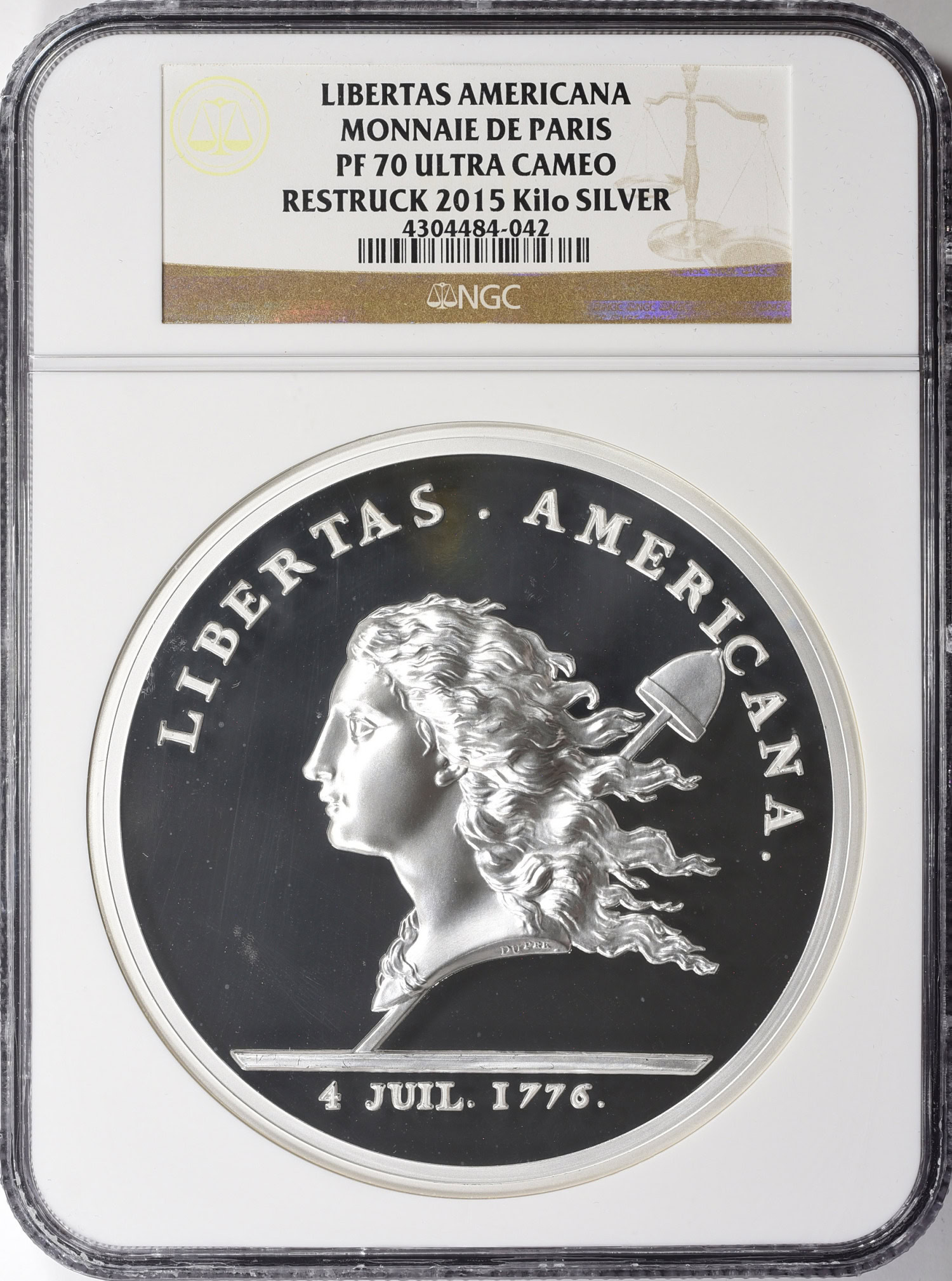 France "1776" (Restruck 2015) Silver Kilo Libertas Americana Medal With ...