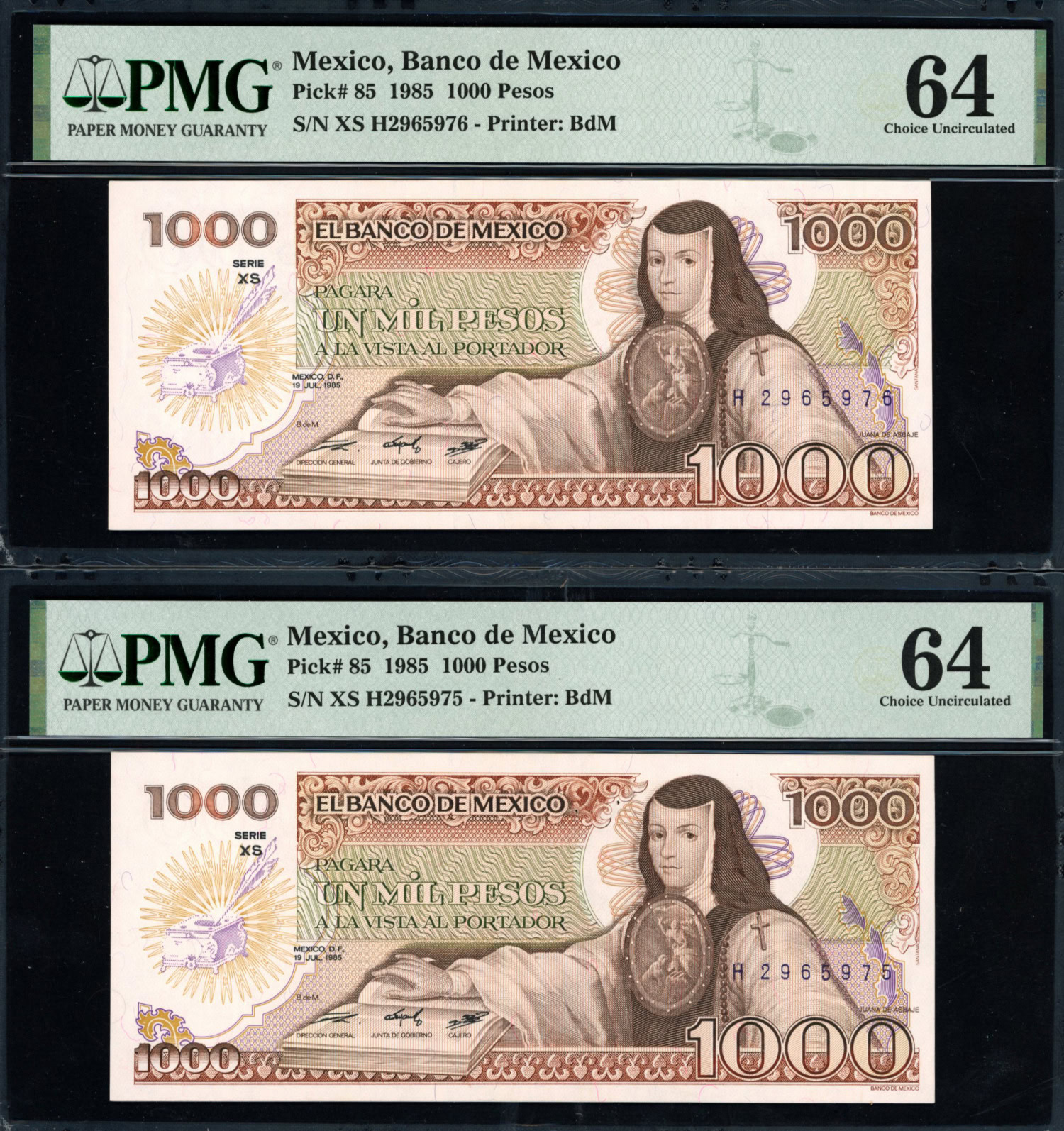 Mexico 1985 1,000 Pesos Banco de Mexico Notes Sequential Serial Number ...