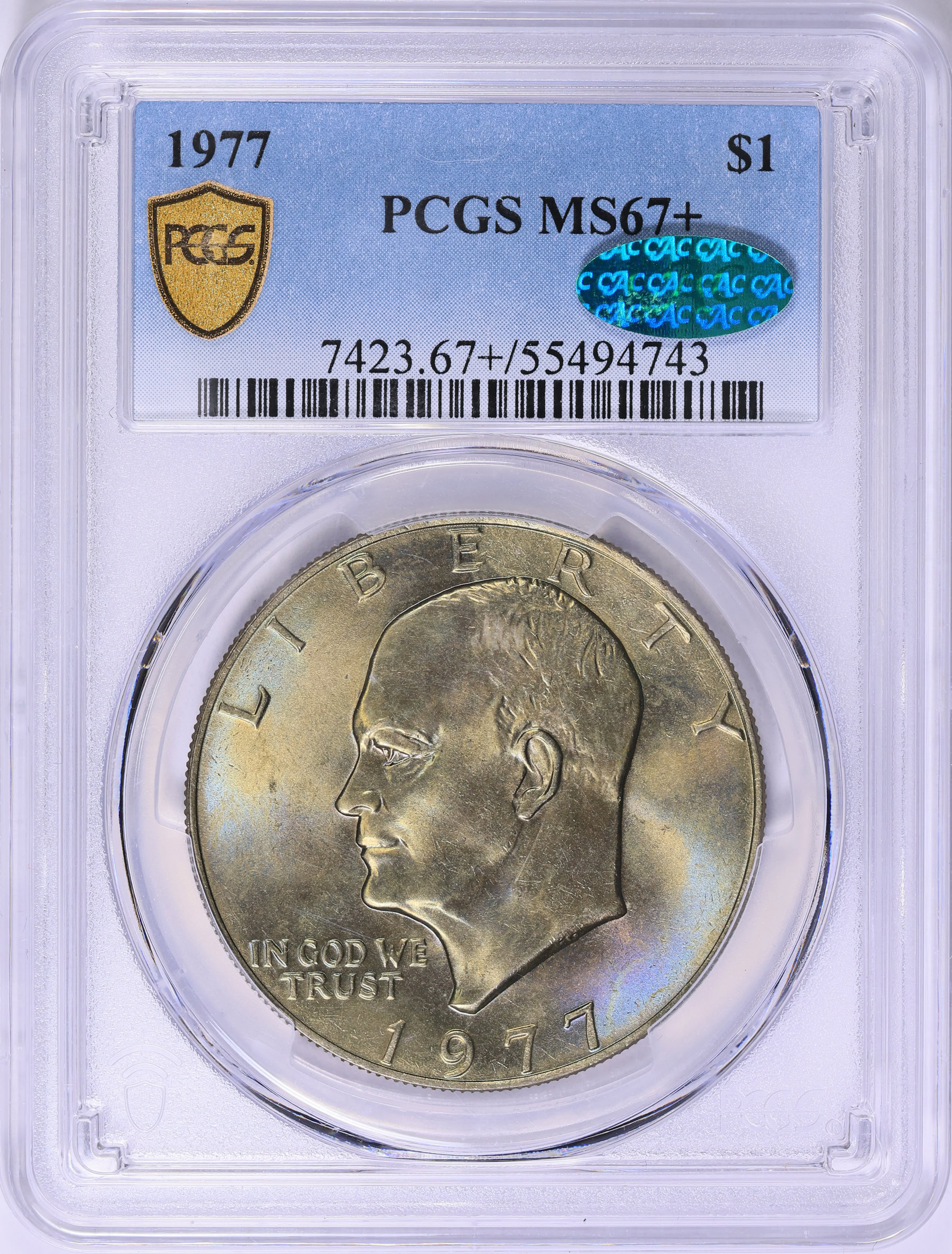 1977 Eisenhower Dollar PCGS MS-67+ (CAC Green) (Toned) (Item 1467849) | GreatCollections Coin ...