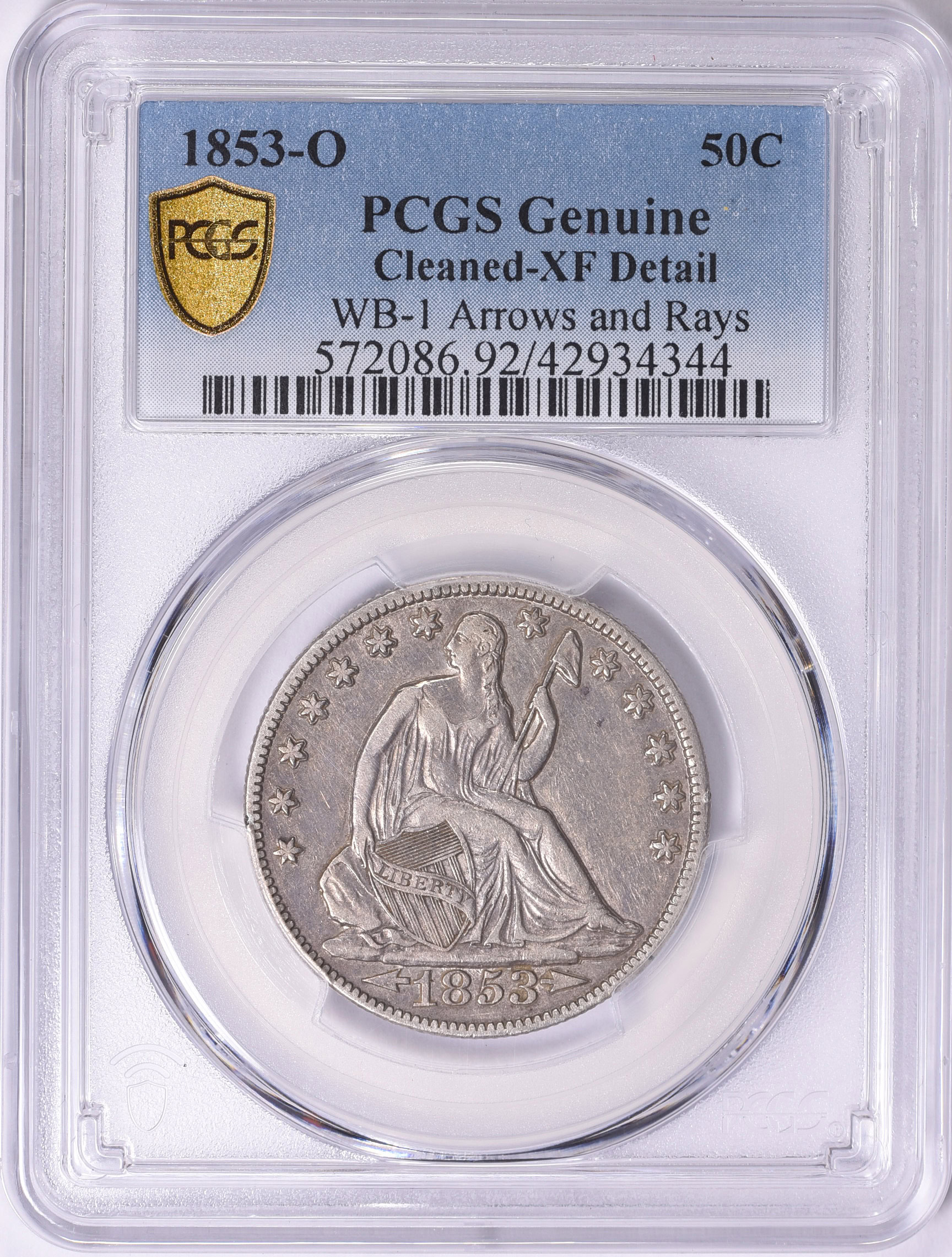 1853-O Seated Liberty Half Dollar WB-1 Arrows and Rays PCGS Genuine XF Details (Item 1468056 ...