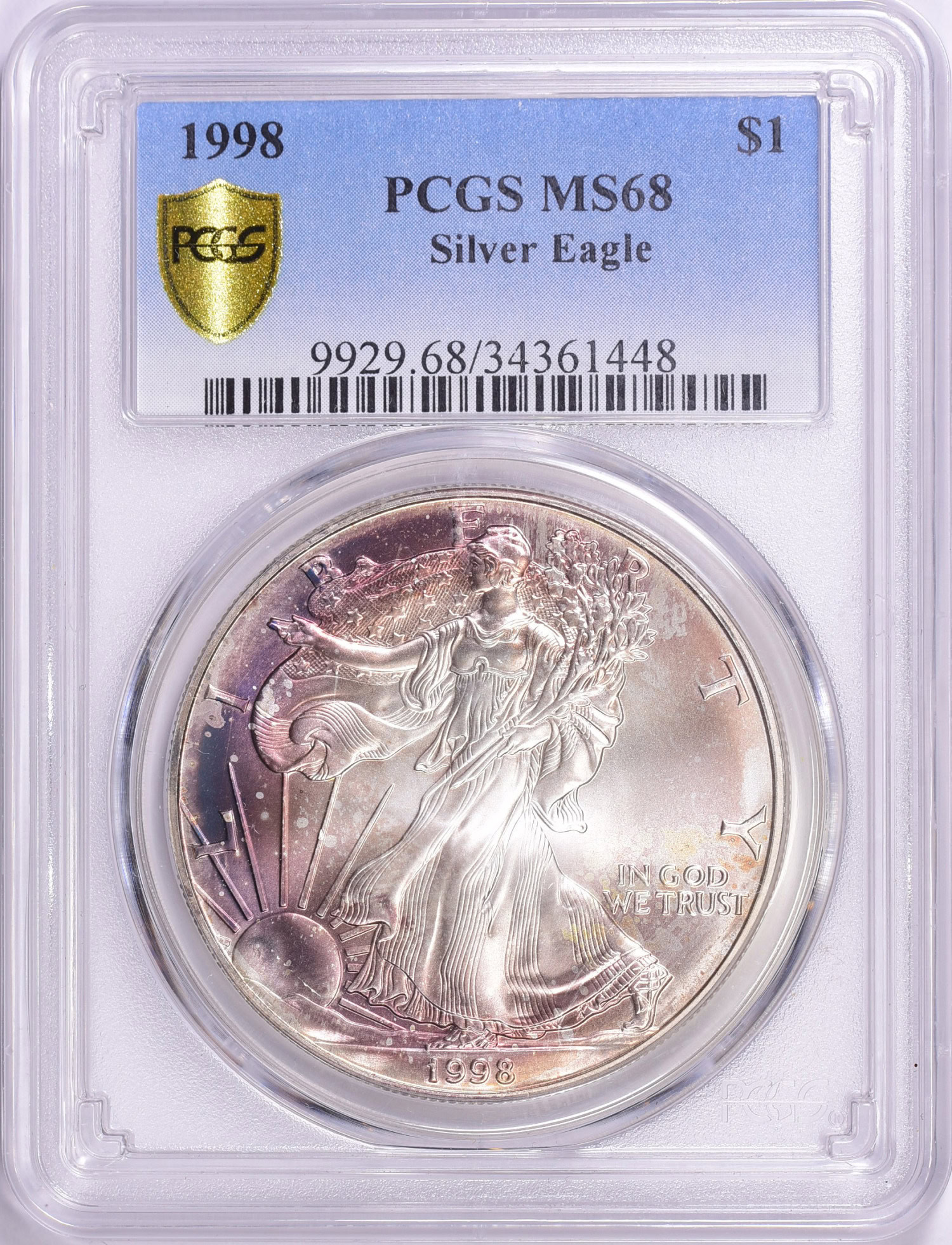 1998 $1 Silver Eagle PCGS MS-68 (Toned) (Item 1468458 ...