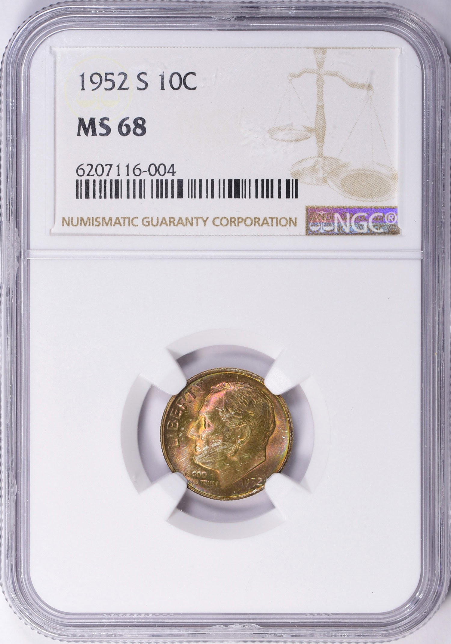 1952-S Roosevelt Dime NGC MS-68 (Toned) (Item 1469574 ...