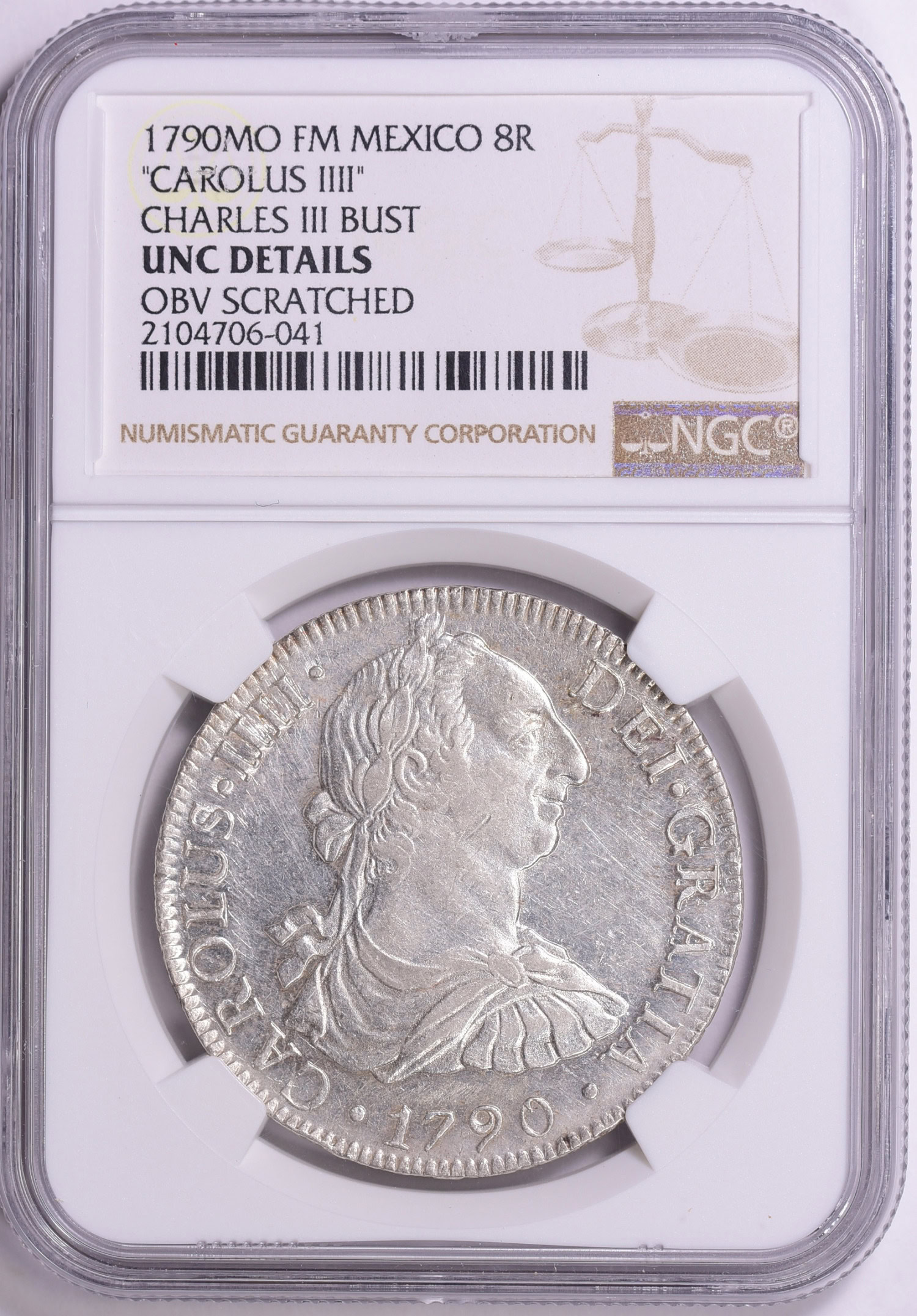 Mexico 1790-Mo FM Silver 8 Reales CAROLUS IIII KM-108 NGC Unc Details ...