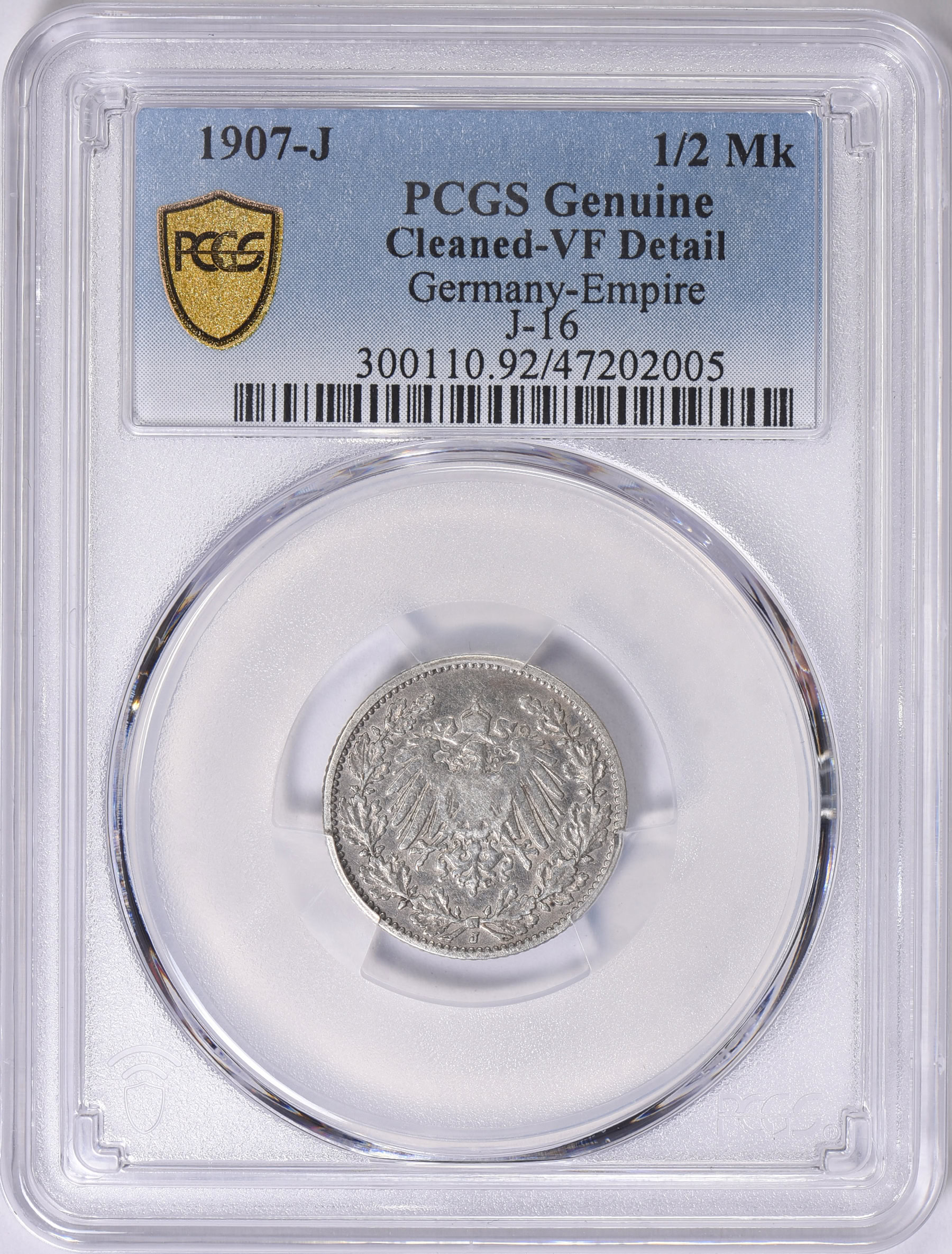 Germany 1907-J Silver 1/2 Mark 17 PCGS Genuine VF Details (Item 1470930 ...