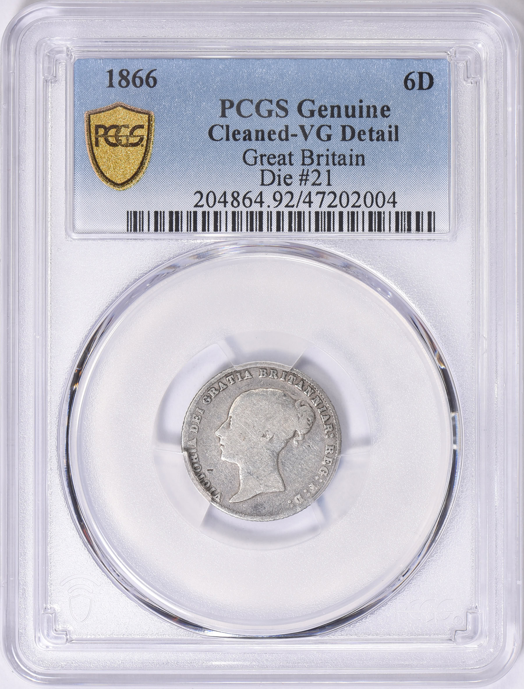 Great Britain 1866 Silver 6 Pence S-3909 PCGS Genuine VG Details (Item ...