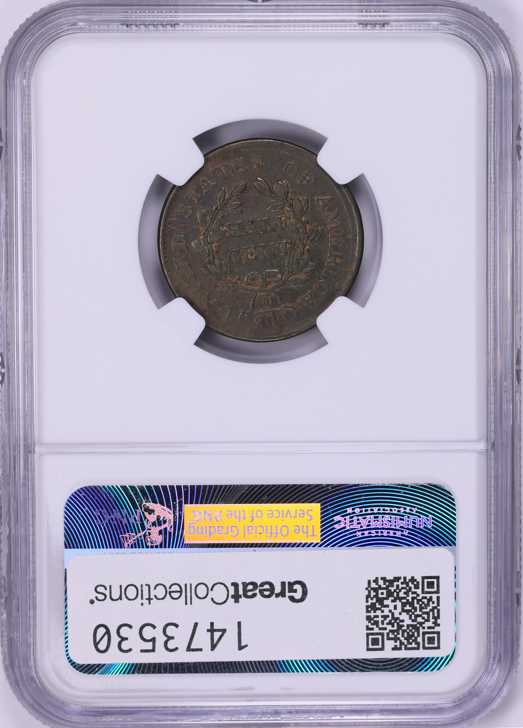 1804 Draped Bust Half Cent Crosslet 4, No Stems Cohen 12 NGC VF Details ...