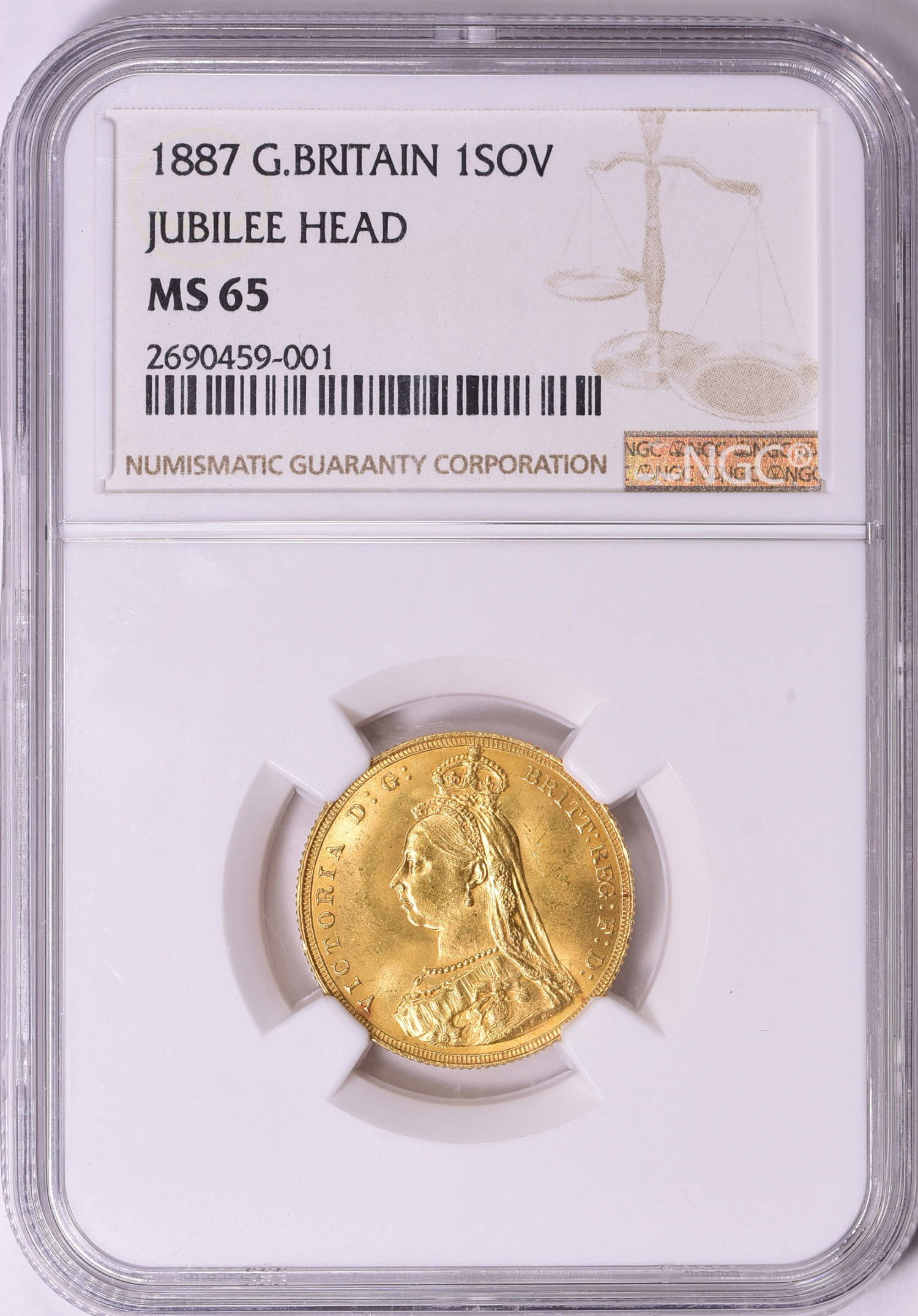 Great Britain 1887 Gold Sovereign Jubilee Bust S-3866 NGC MS-65 (AGW ...