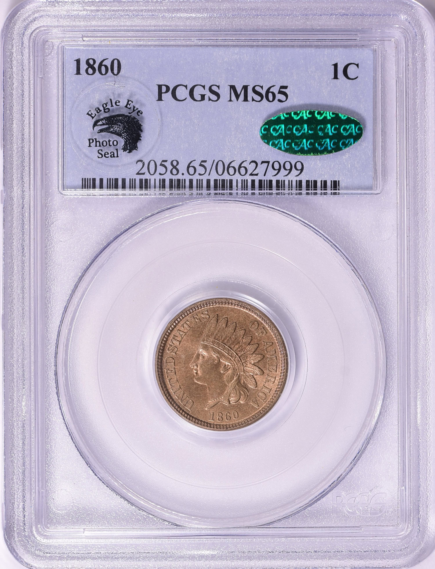 1860 Indian Cent PCGS MS-65 (CAC Green) (Eagle Eye Seal) (Item 1475044 ...