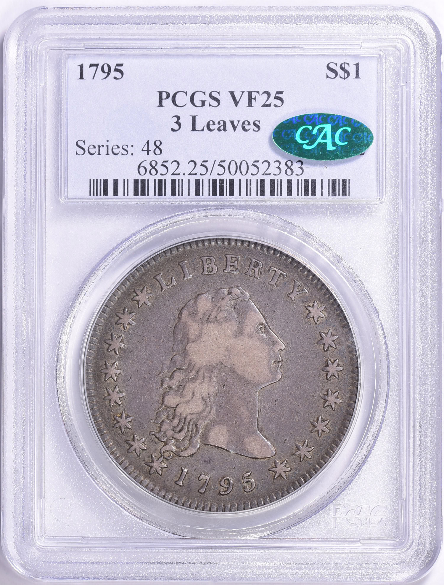 1795 Flowing Hair Silver Dollar 3 Leaves PCGS VF-25 (CAC Green) (Item 1475541 ...