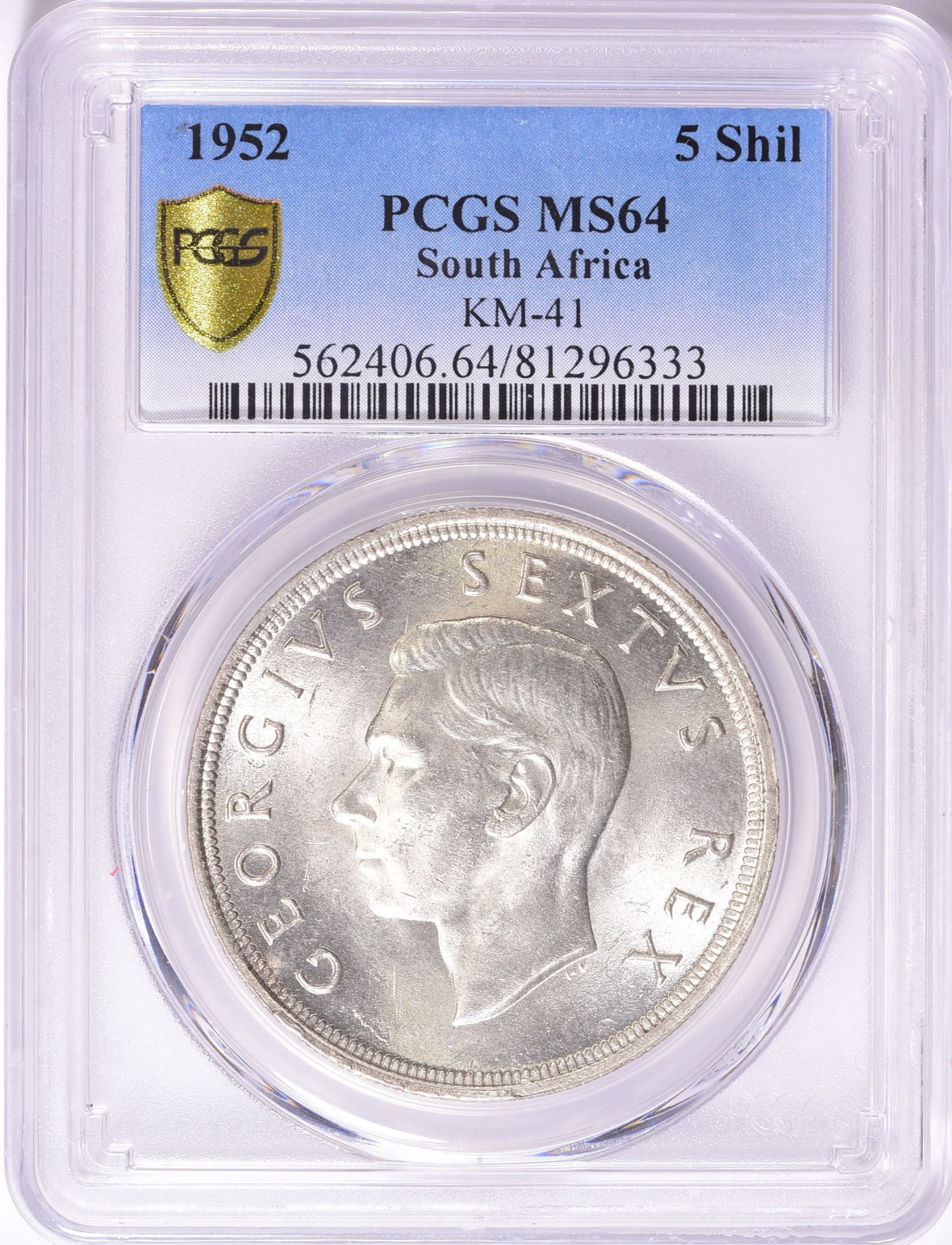 South Africa 1952 Silver 5 Shillings Founding of Capetown 300th Anniversary KM-55 PCGS MS-64 ...