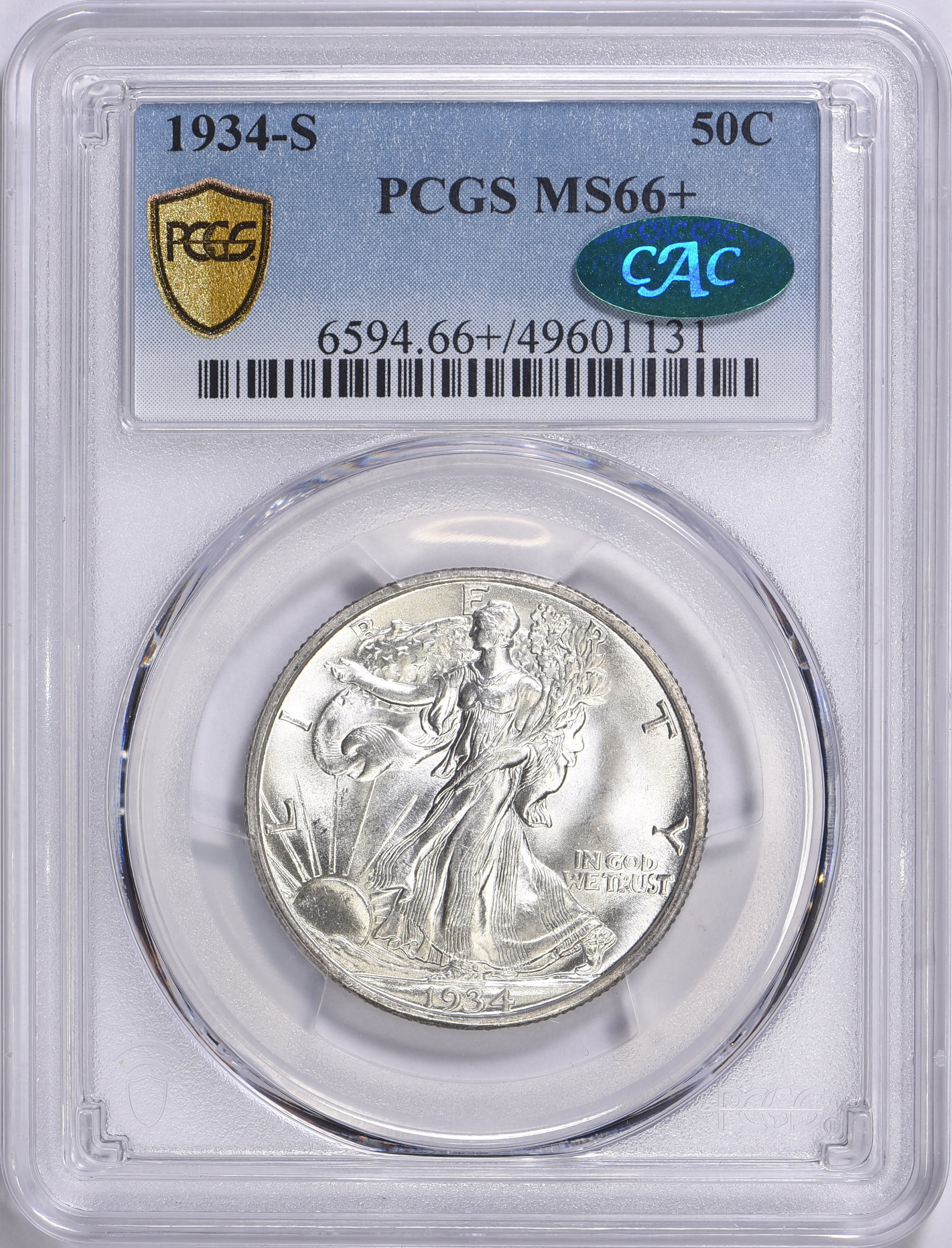1934-S Walking Liberty Half Dollar PCGS MS-66+ (CAC Green) (Item 1477119) | GreatCollections ...