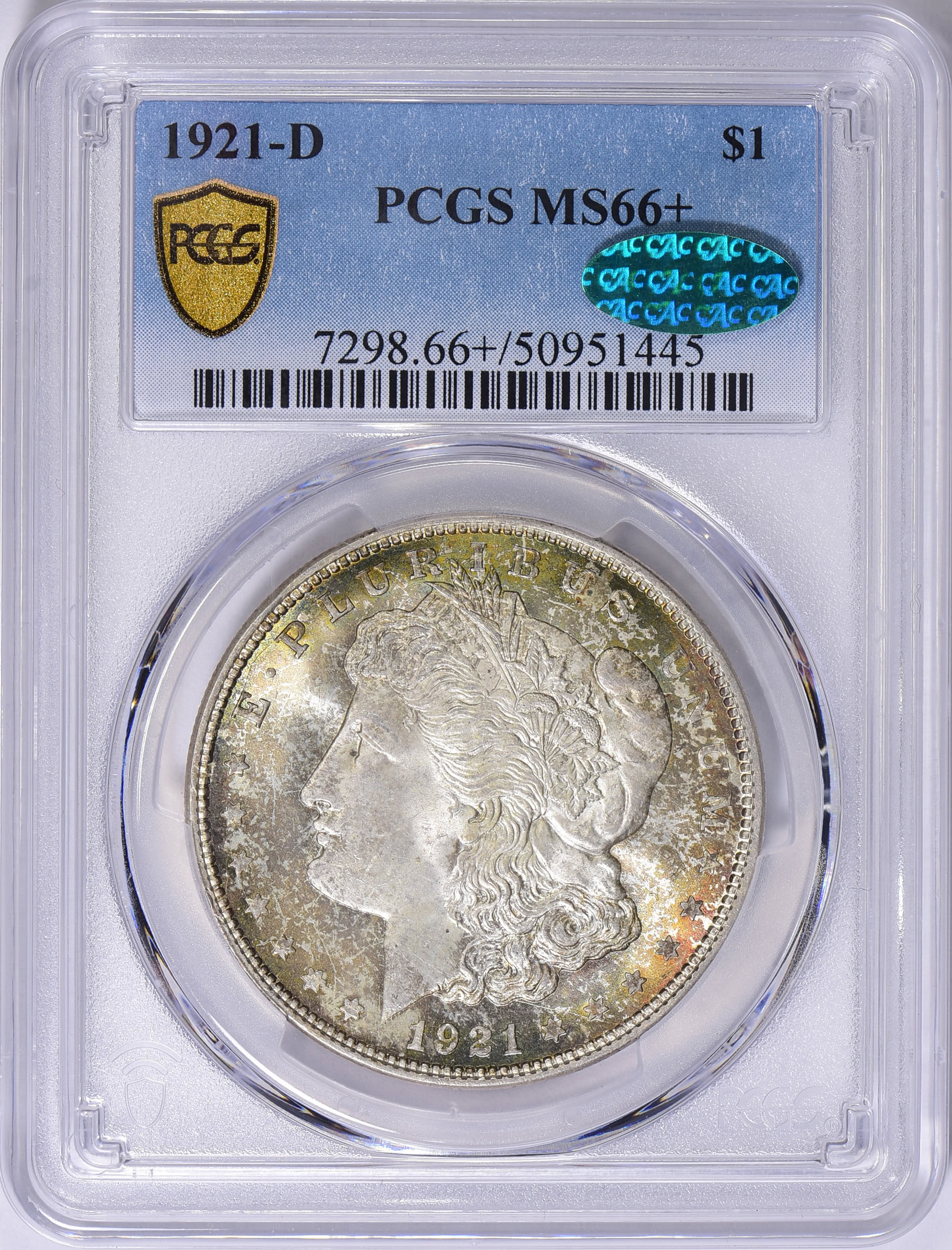 1921-D Morgan Silver Dollar PCGS MS-66+ (CAC Green) (Toned) (Item 1477157) | GreatCollections ...