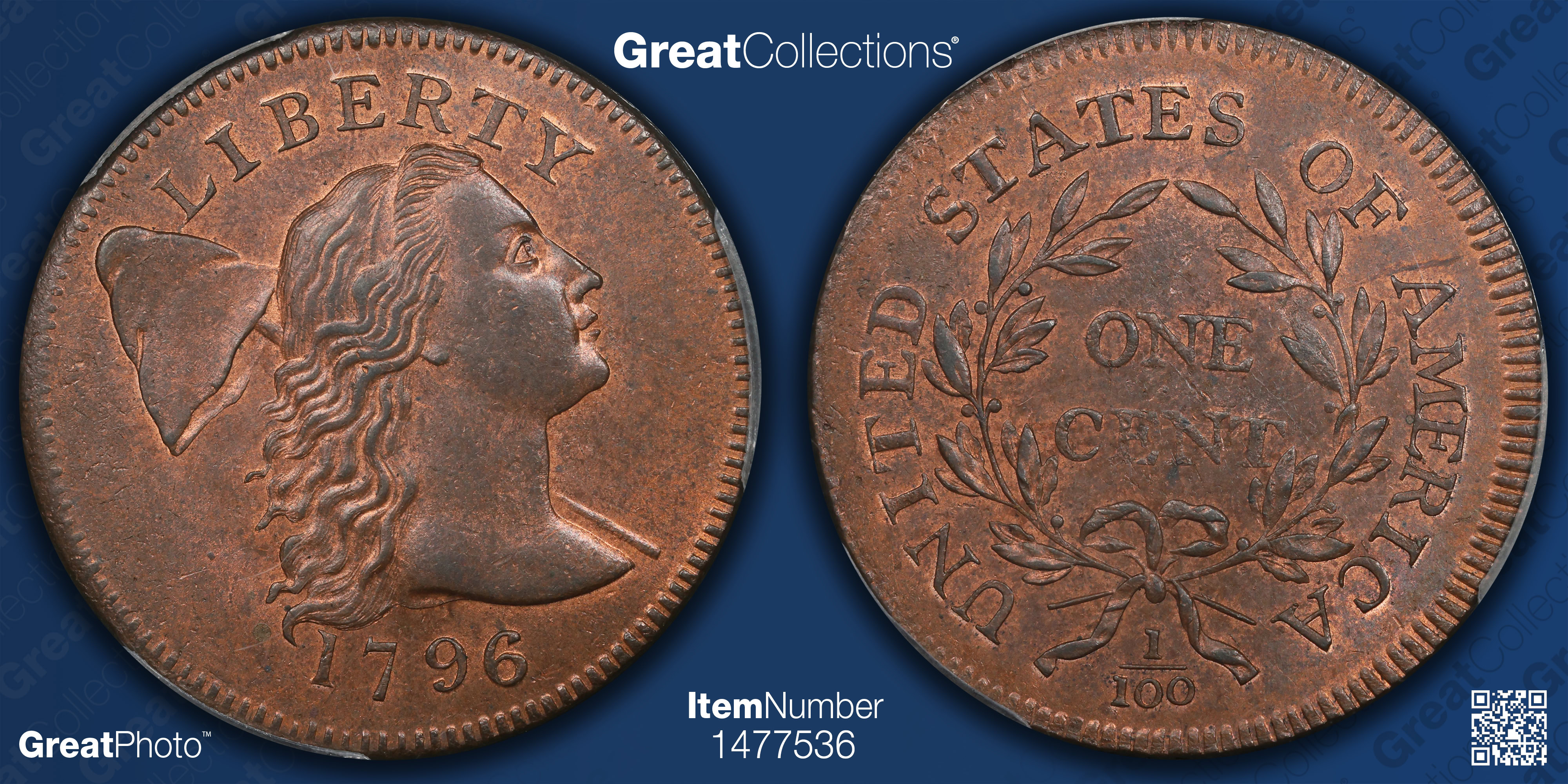 1796 Liberty Cap Cent Sheldon 84 PCGS MS-66+ RB (CAC Green) (Pogue ...