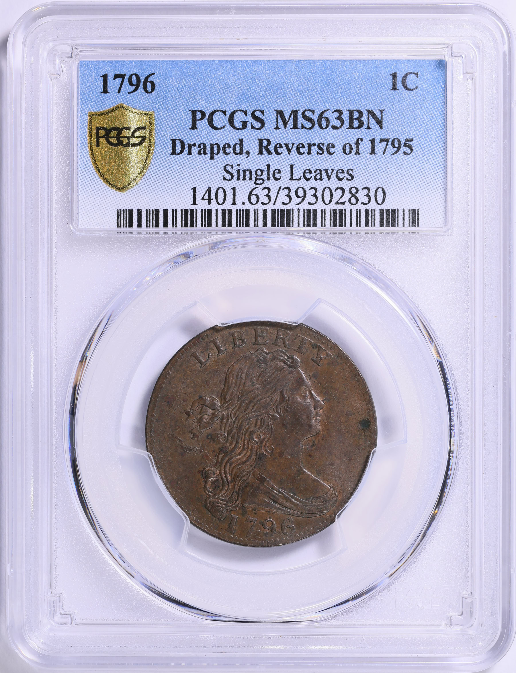 1796 Draped Bust Cent Reverse of 1795 Single Leaves PCGS MS-63 BN (Item ...