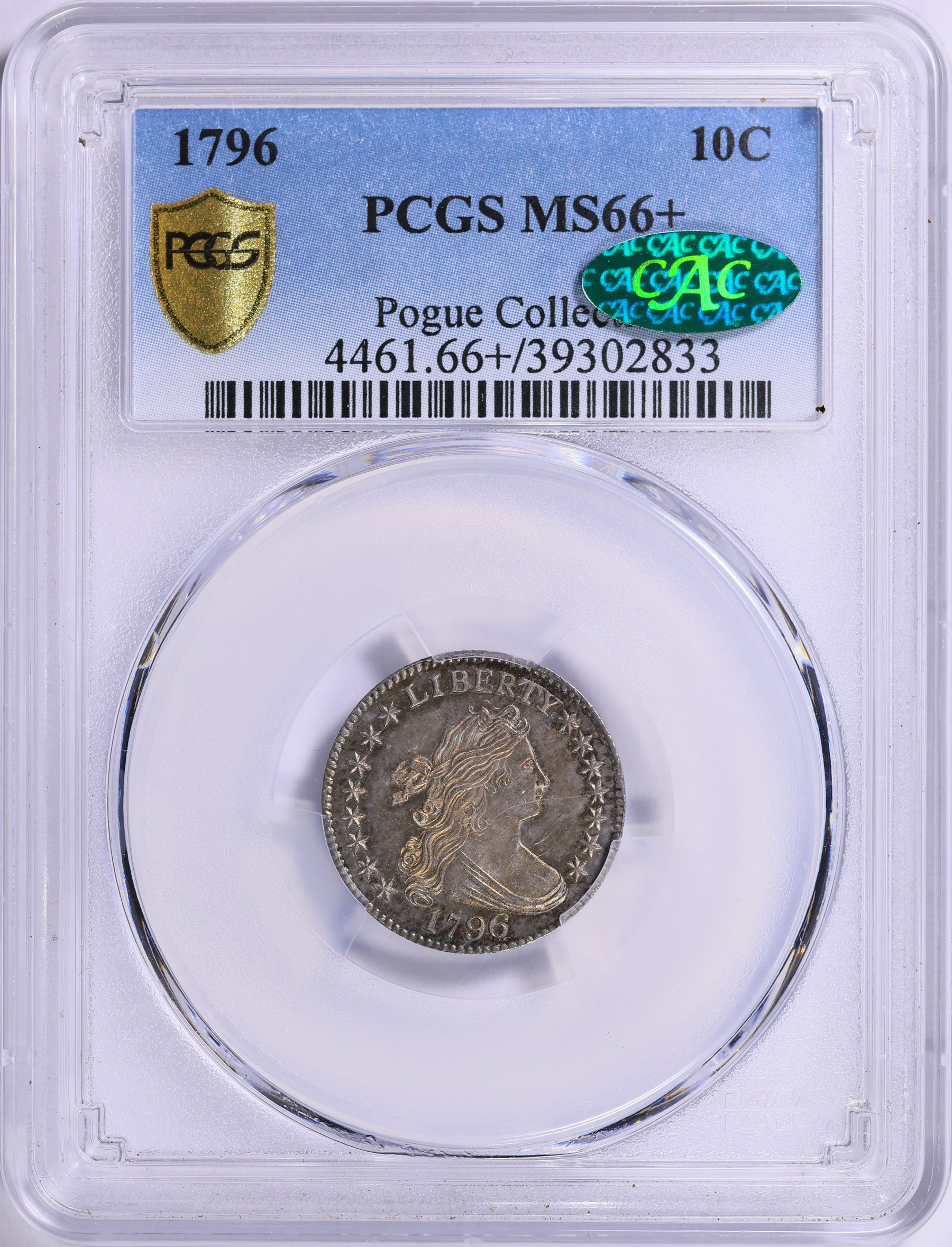 1796 Draped Bust Dime PCGS MS-66+ (CAC Green) (Pogue Collection) (Toned ...
