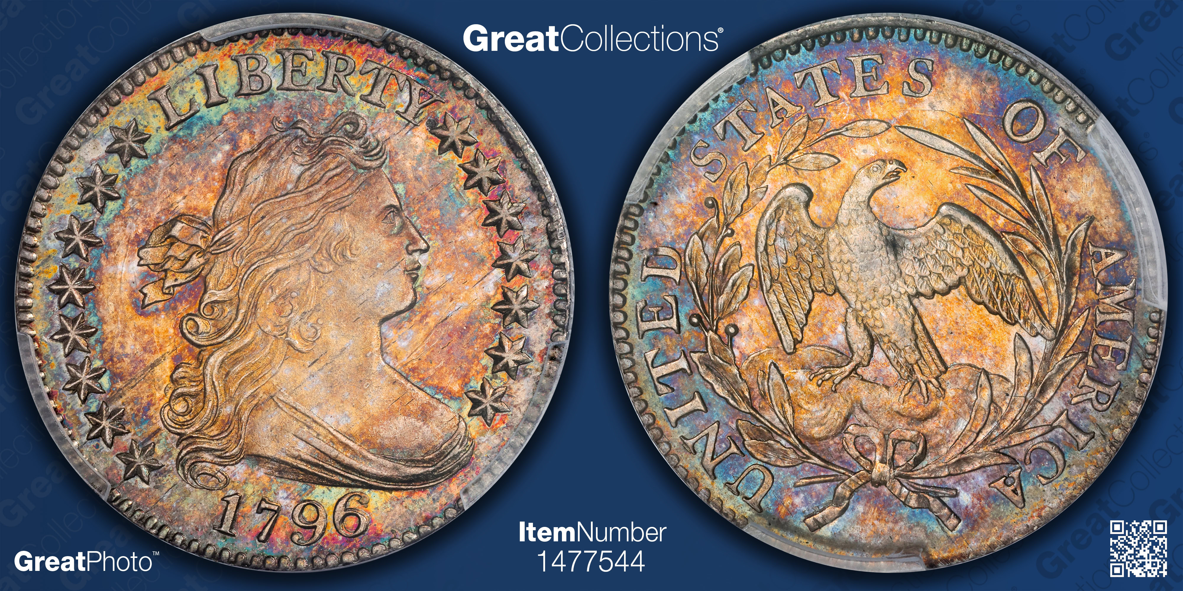 1796 Draped Bust Dime PCGS MS-66+ (CAC Green) (Pogue Collection) (Toned ...