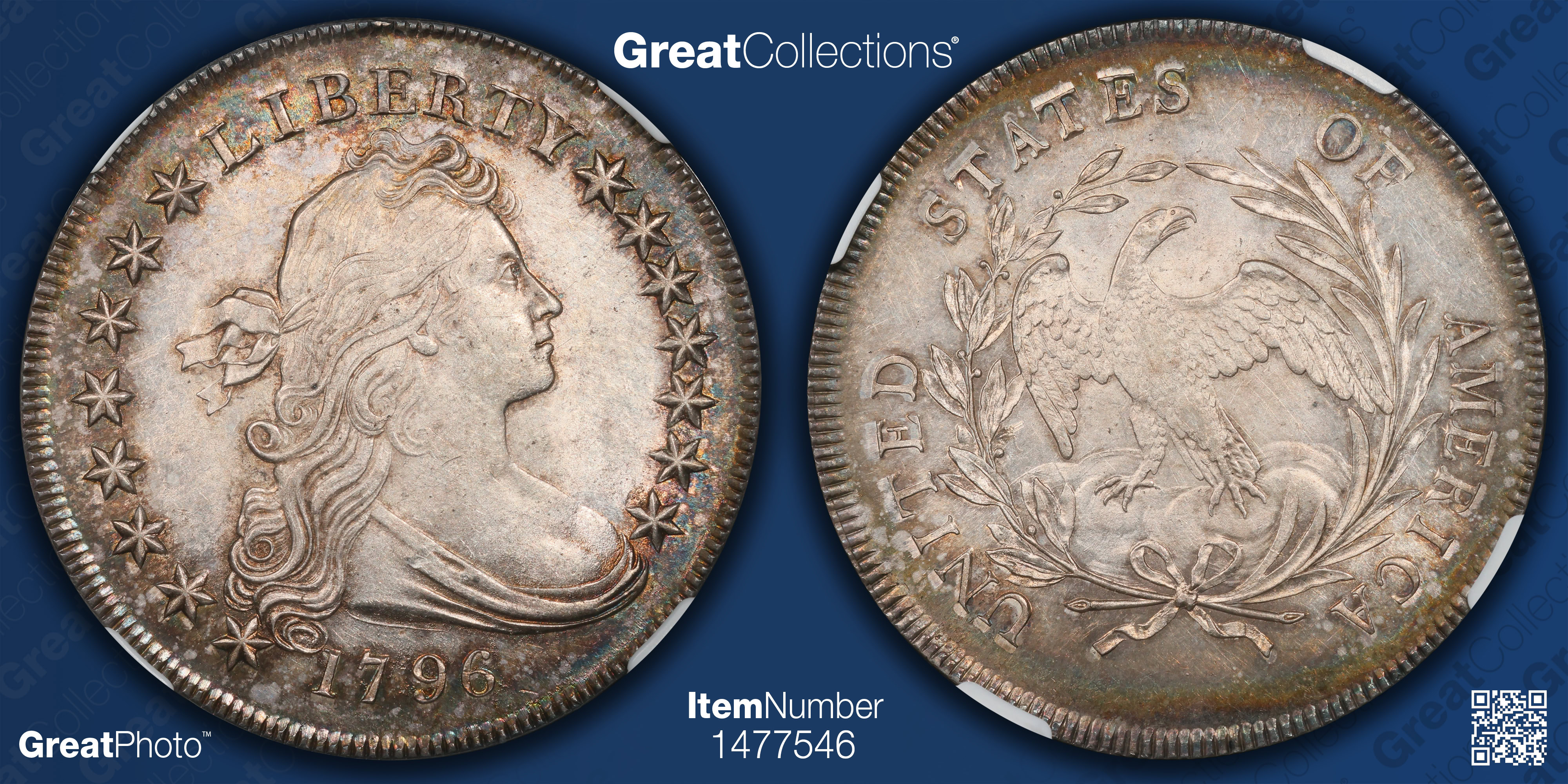 1796 Draped Bust Silver Dollar Small Date, Small Letters BB-66 B-1 Ex ...
