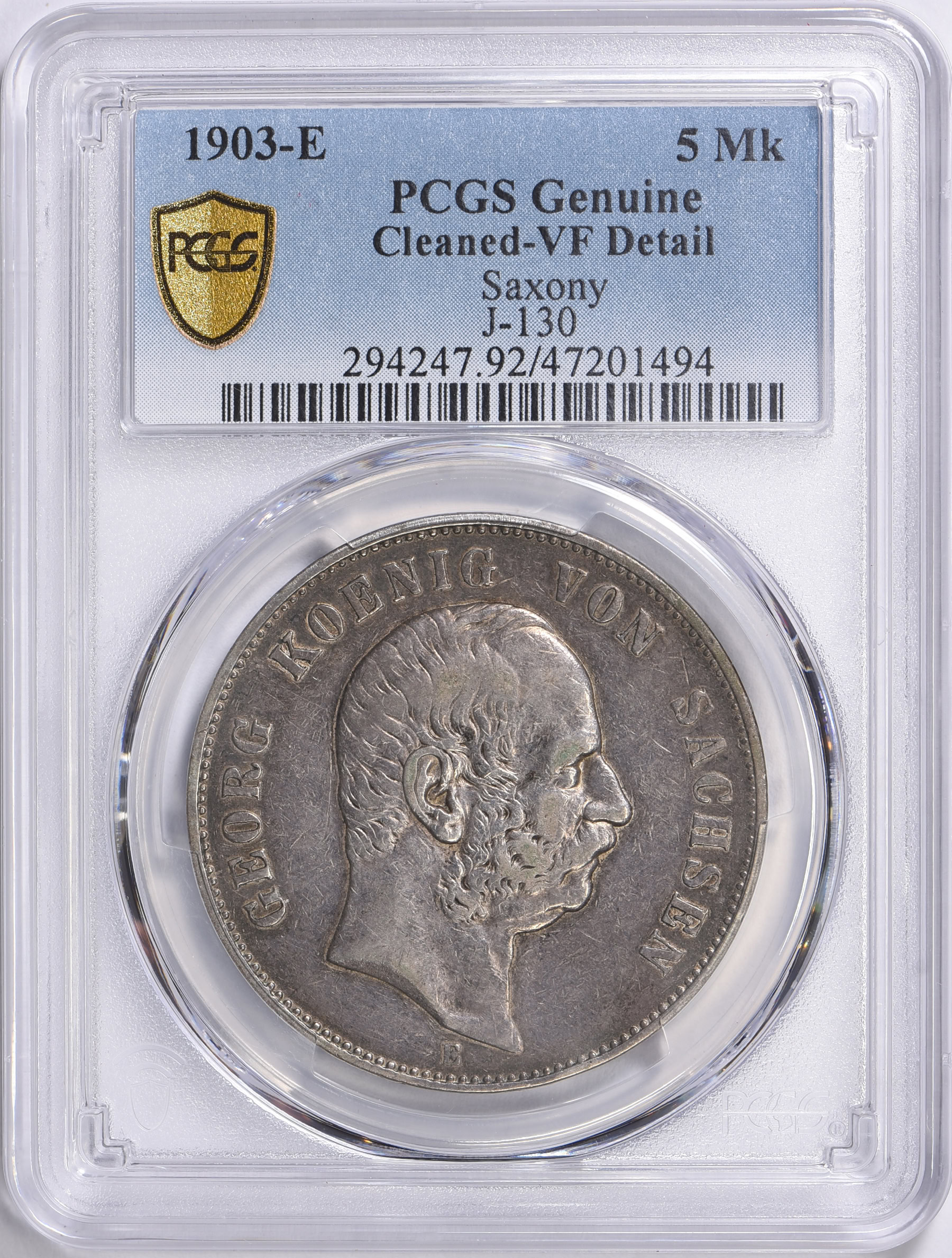 Germany - Saxony 1903-E Silver 5 Marks KM-1258 PCGS Genuine VF Details ...