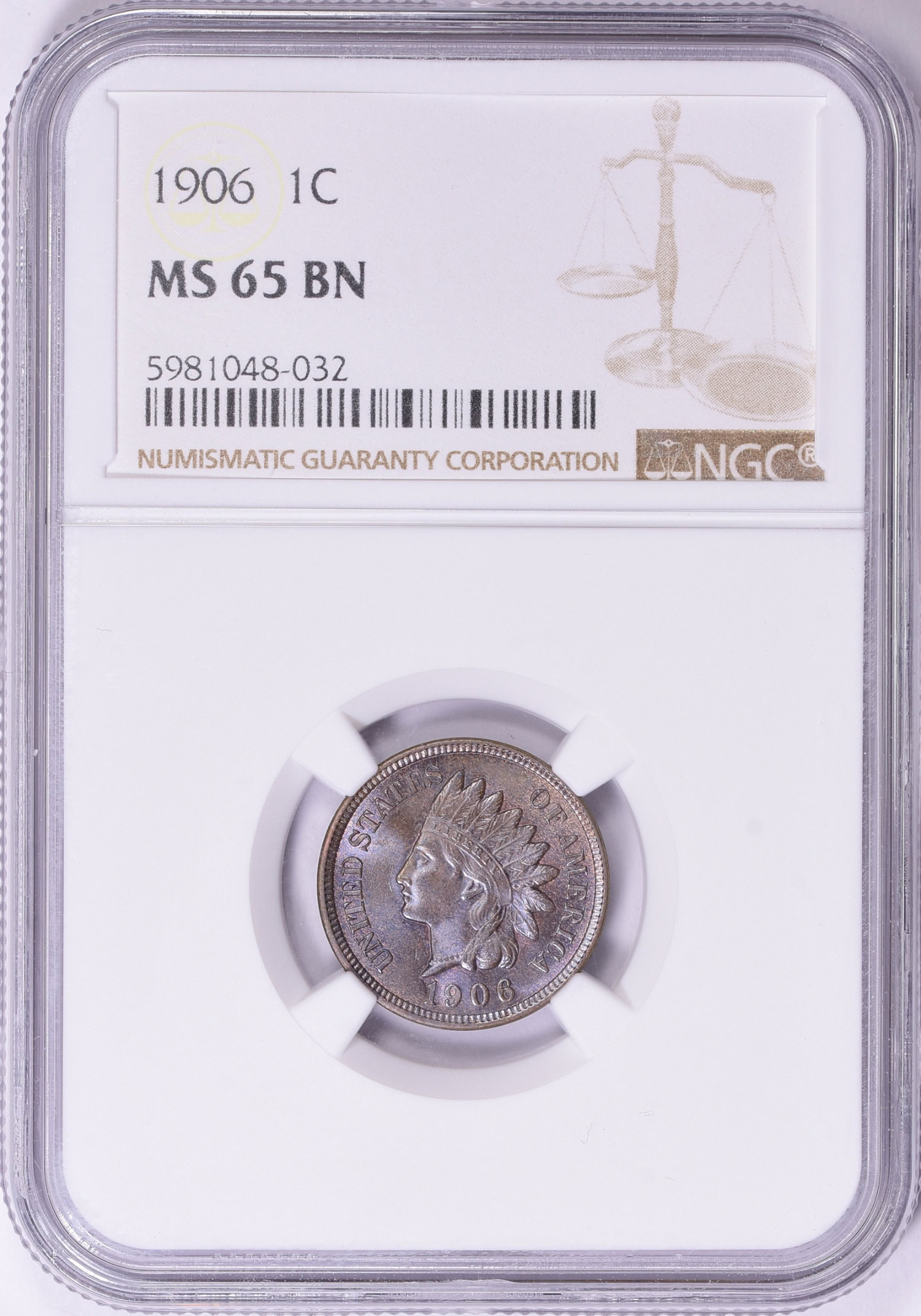 1906 Indian Cent NGC MS-65 BN (Toned) (Item 1479430) | GreatCollections Coin Auctions