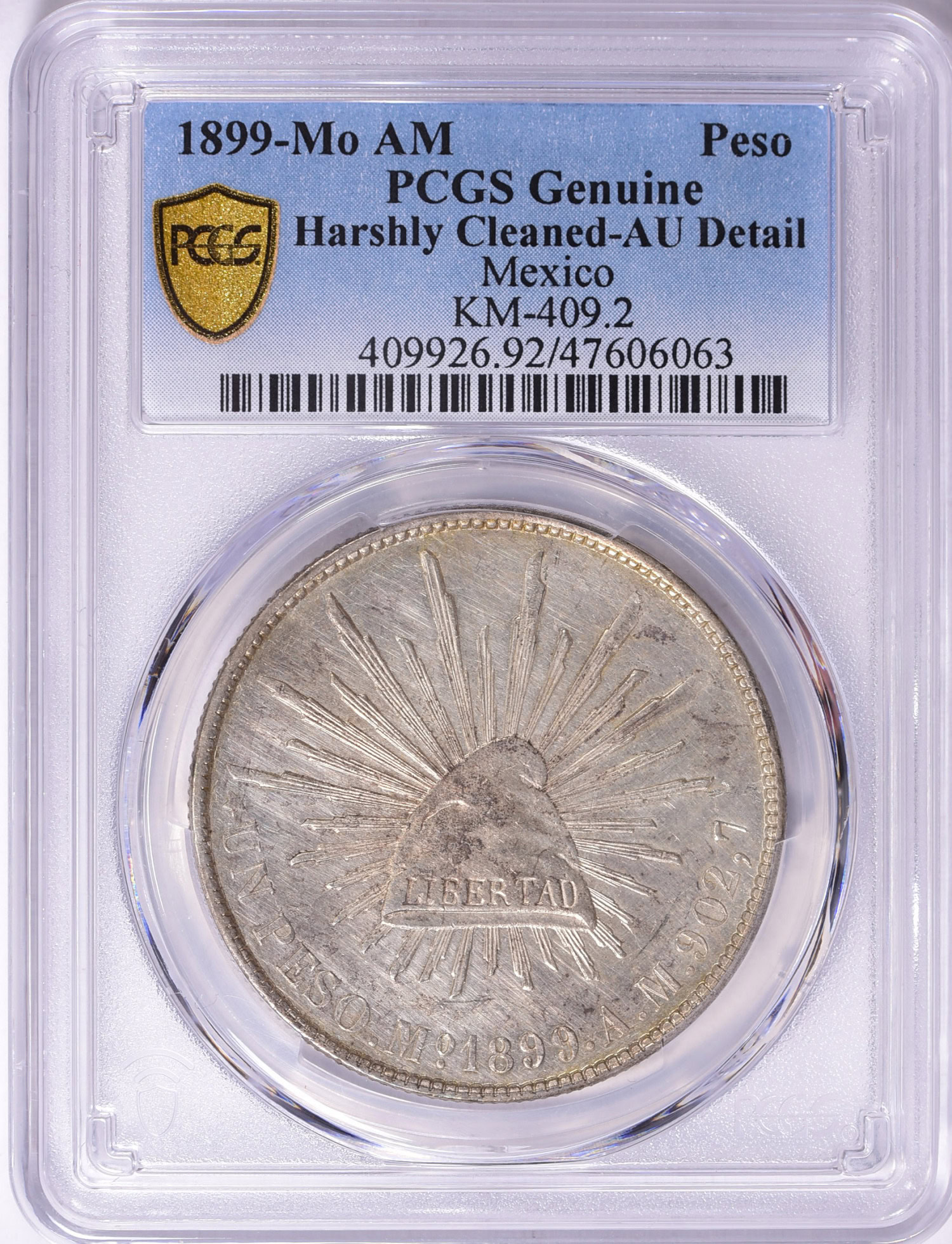 Mexico 1899-Mo AM Silver Peso KM-409.2 PCGS Genuine AU Details (Item ...