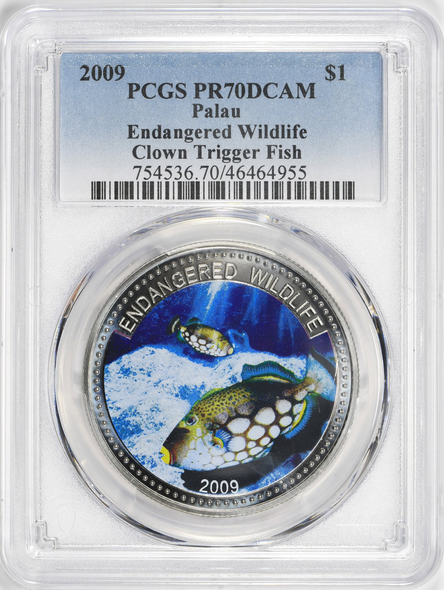 Palau 2009 Colorized Dollar Endangered Wildlife Clown Trigger Fish KM ...