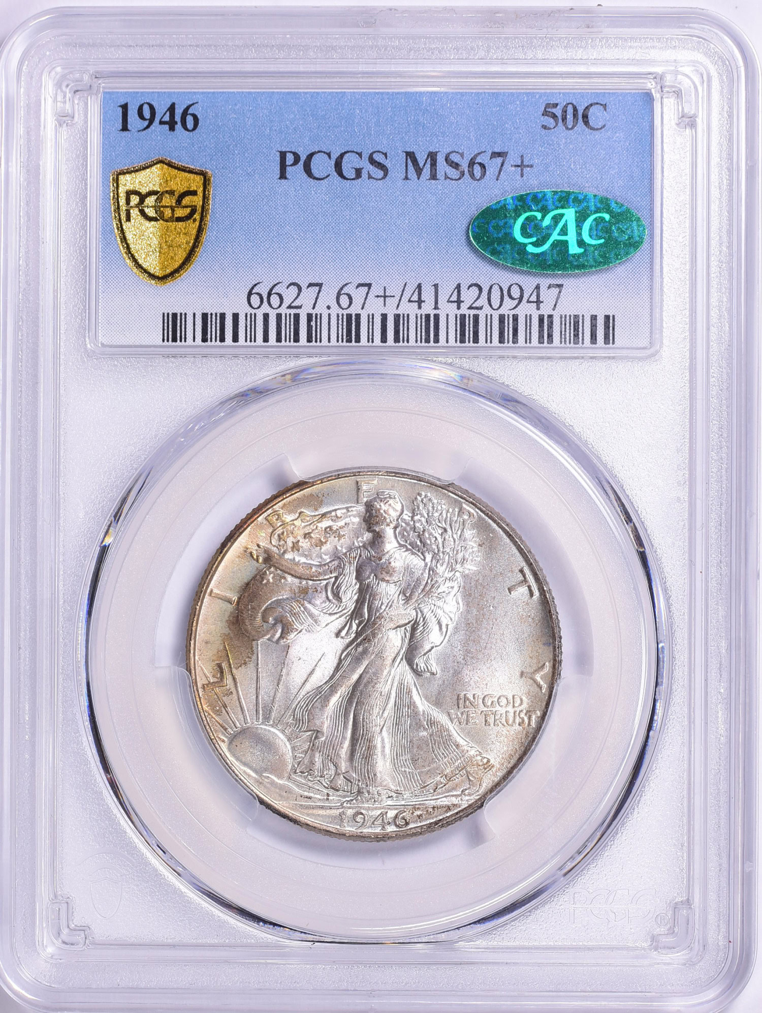 1946 Walking Liberty Half Dollar PCGS MS-67+ (CAC Green) (Toned) (Item 1481728 ...