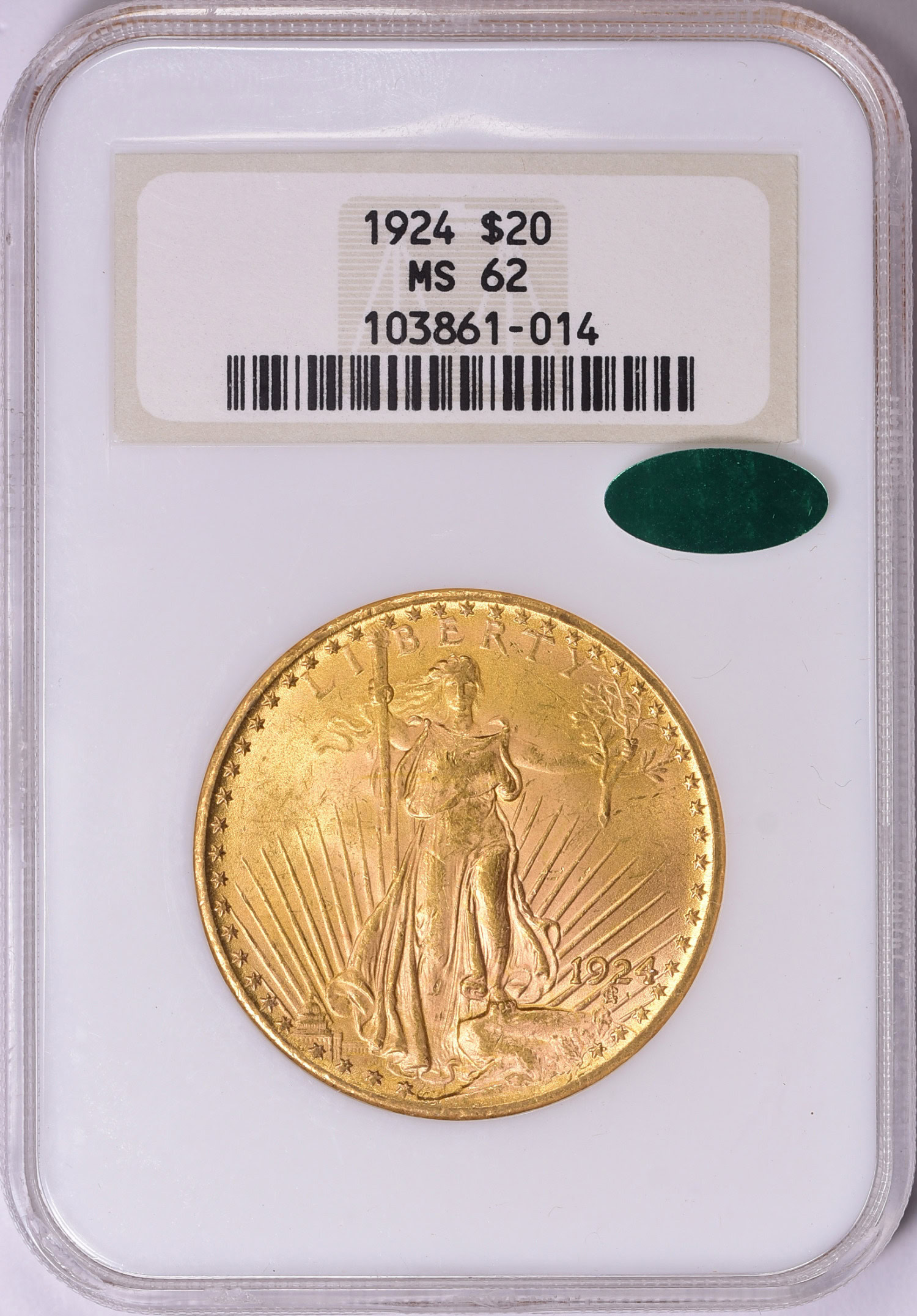 1924 Saint-Gaudens Gold Double Eagle NGC MS-62 (CAC Green) OH (Item 1482555) | GreatCollections ...