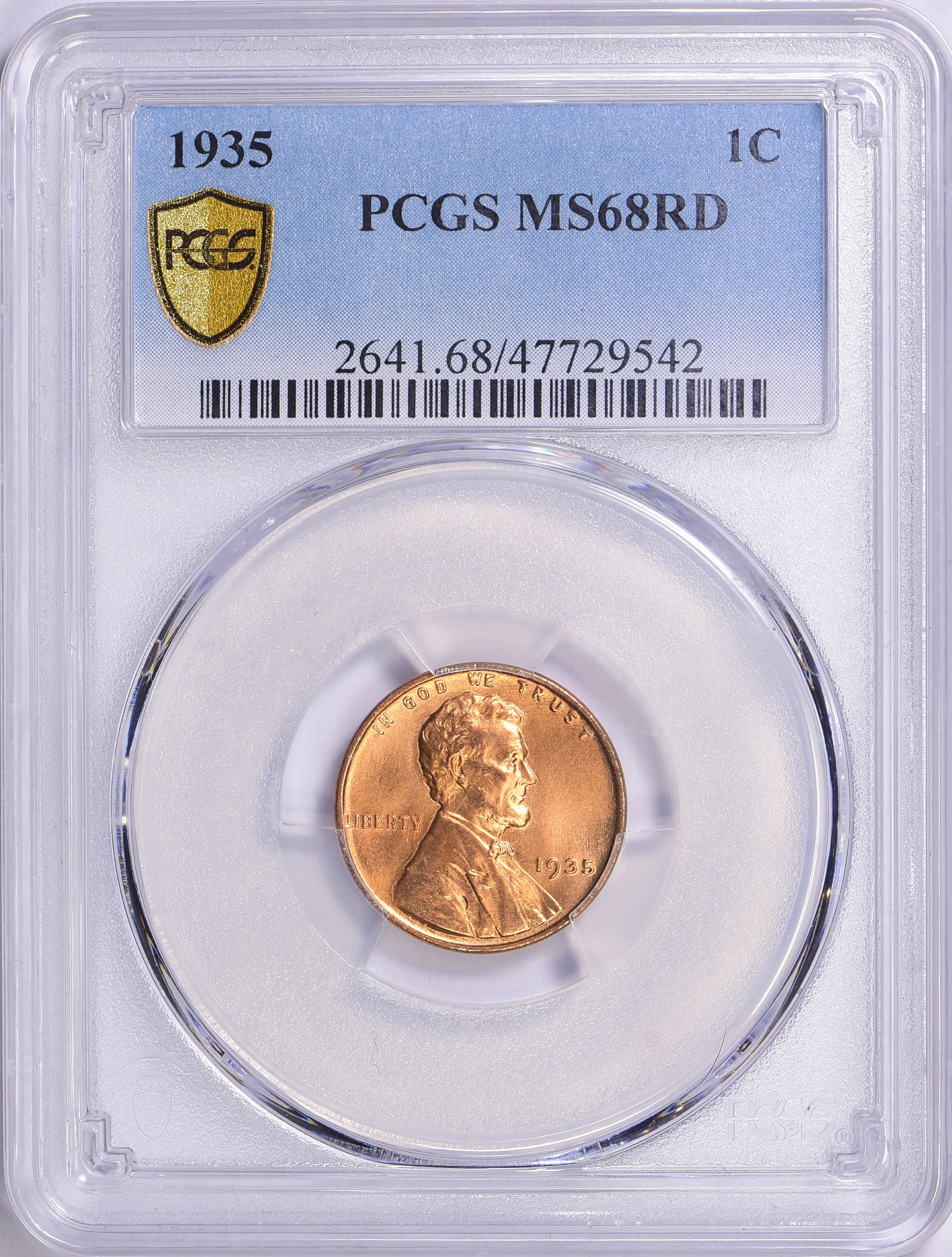 1935 Lincoln Cent PCGS MS-68 RD (Item 1482762) | GreatCollections Coin Auctions