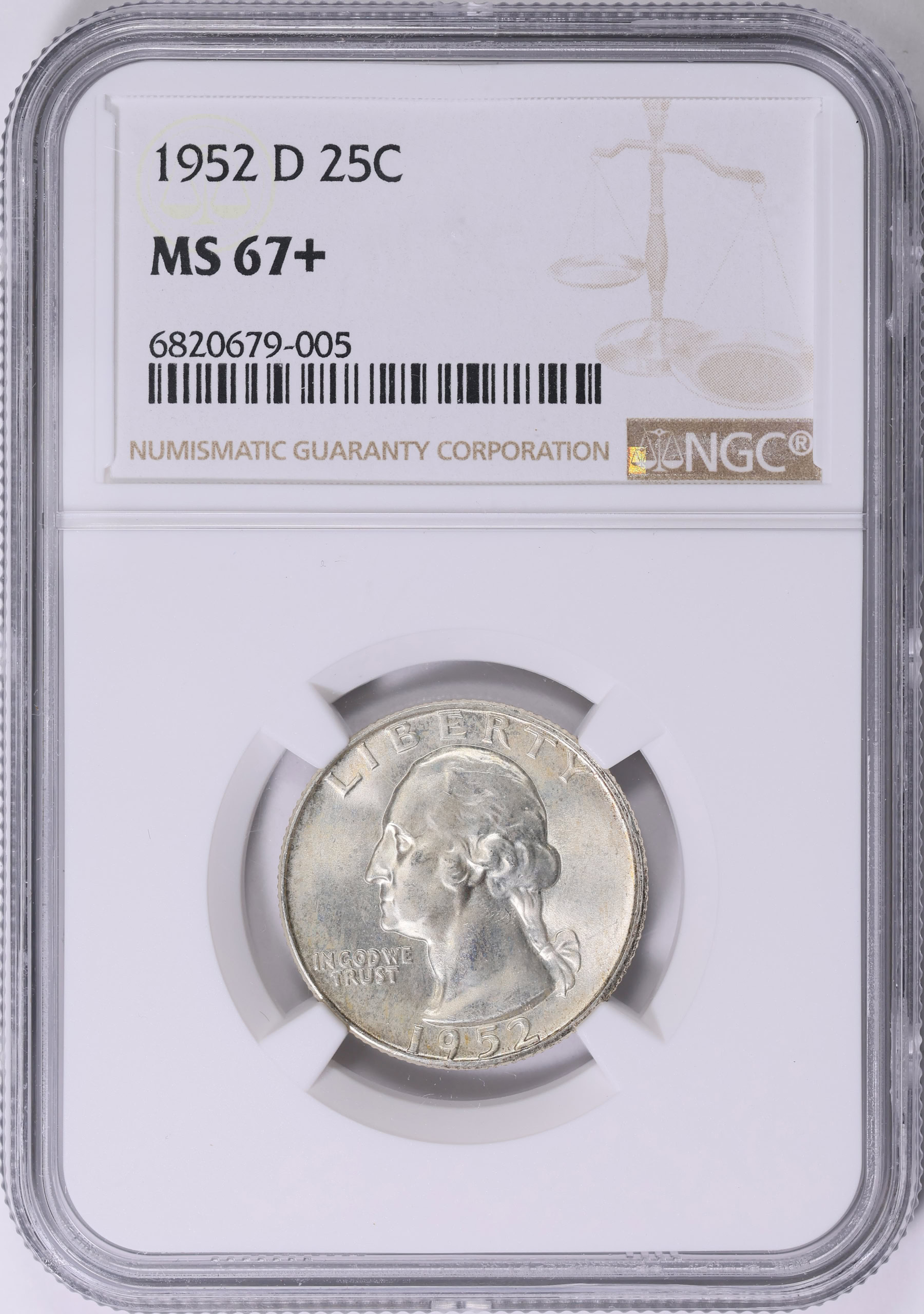 1952-D Washington Quarter NGC MS-67+ (Item 1482779) | GreatCollections ...