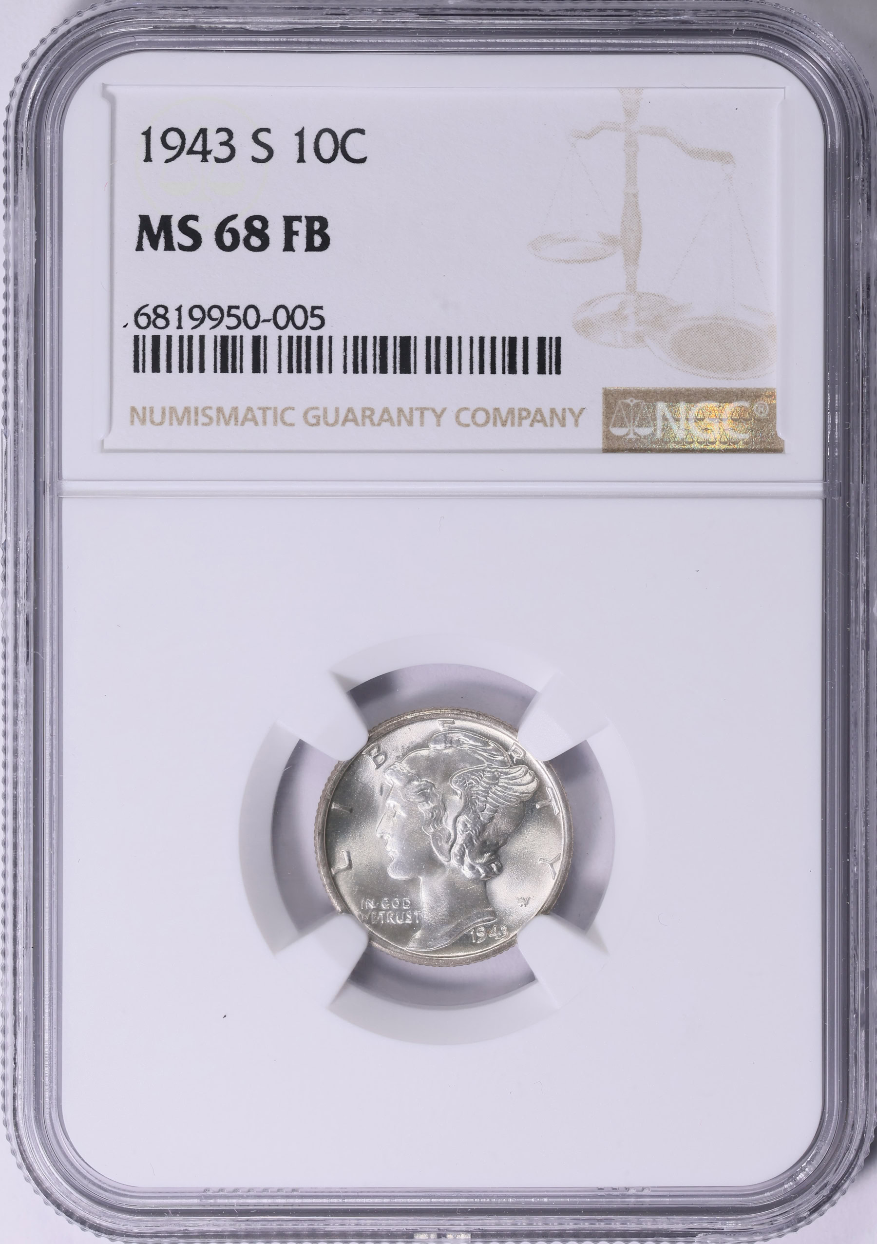 1943-S Mercury Dime NGC MS-68 FB (Item 1482807) | GreatCollections Coin Auctions