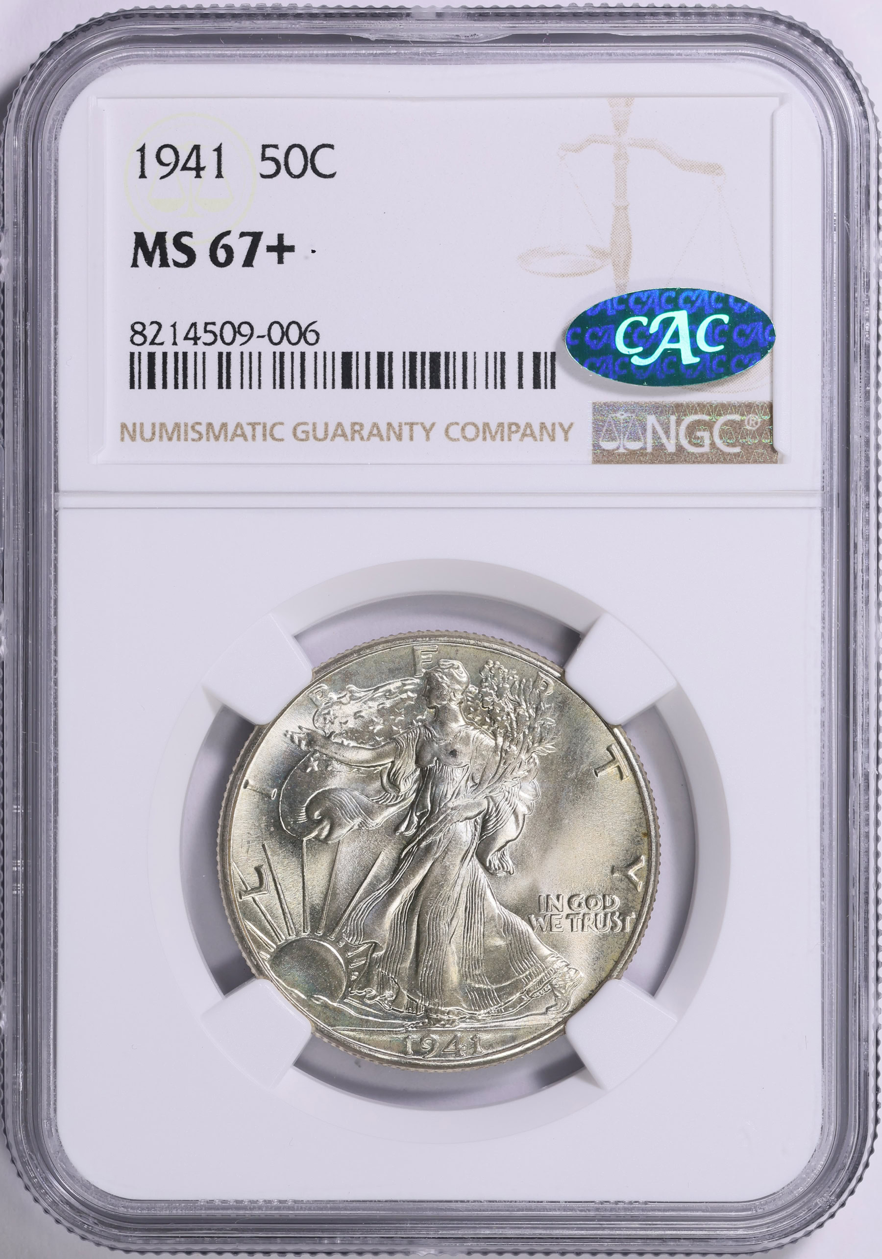 1941 Walking Liberty Half Dollar NGC MS-67+ (CAC Green) (Toned) (Item 1482828 ...