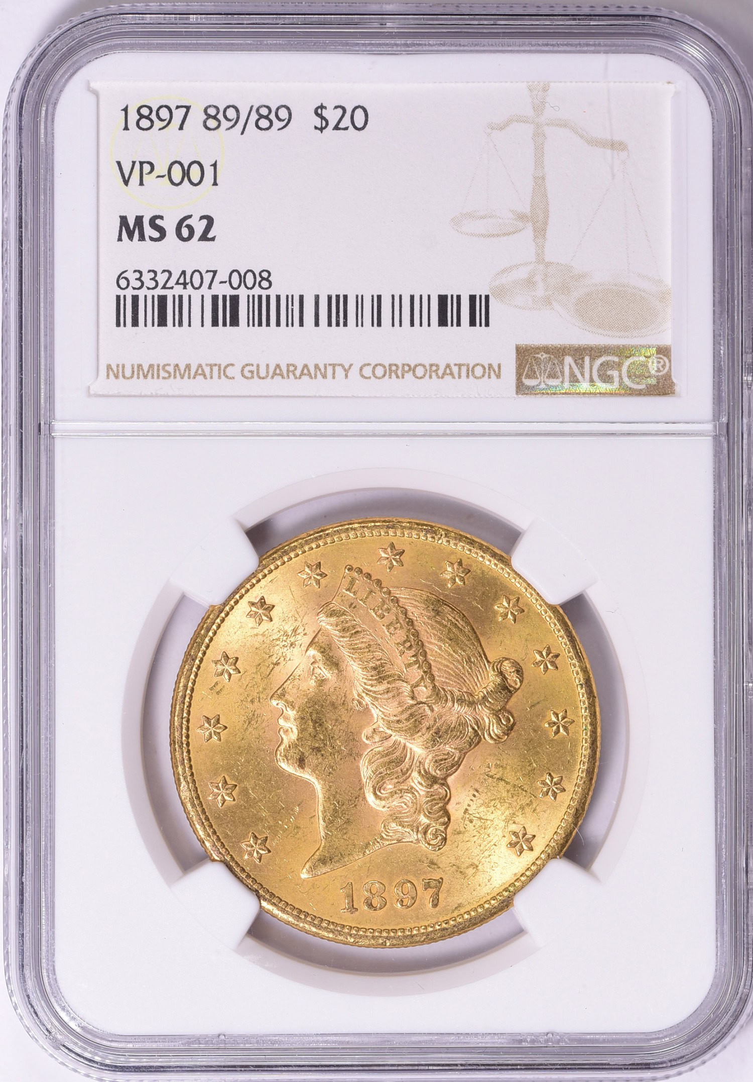 1897 Liberty Gold Double Eagle 89/89 VP-001 NGC MS-62 (Item 1483005) | GreatCollections Coin ...
