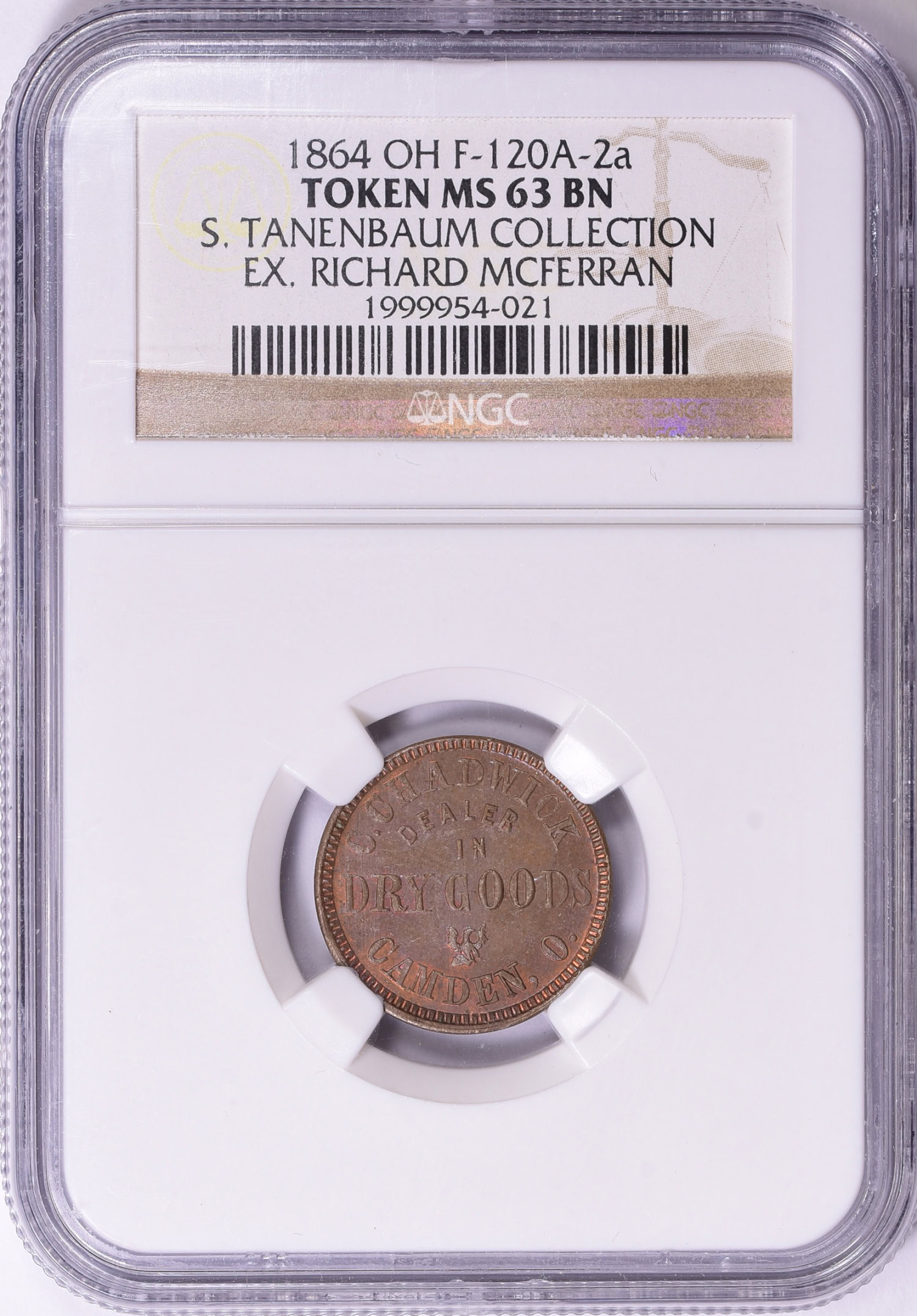 1864 Camden, Ohio C. Chadwick Civil War Token F-120A-2A NGC MS-63 BN ...