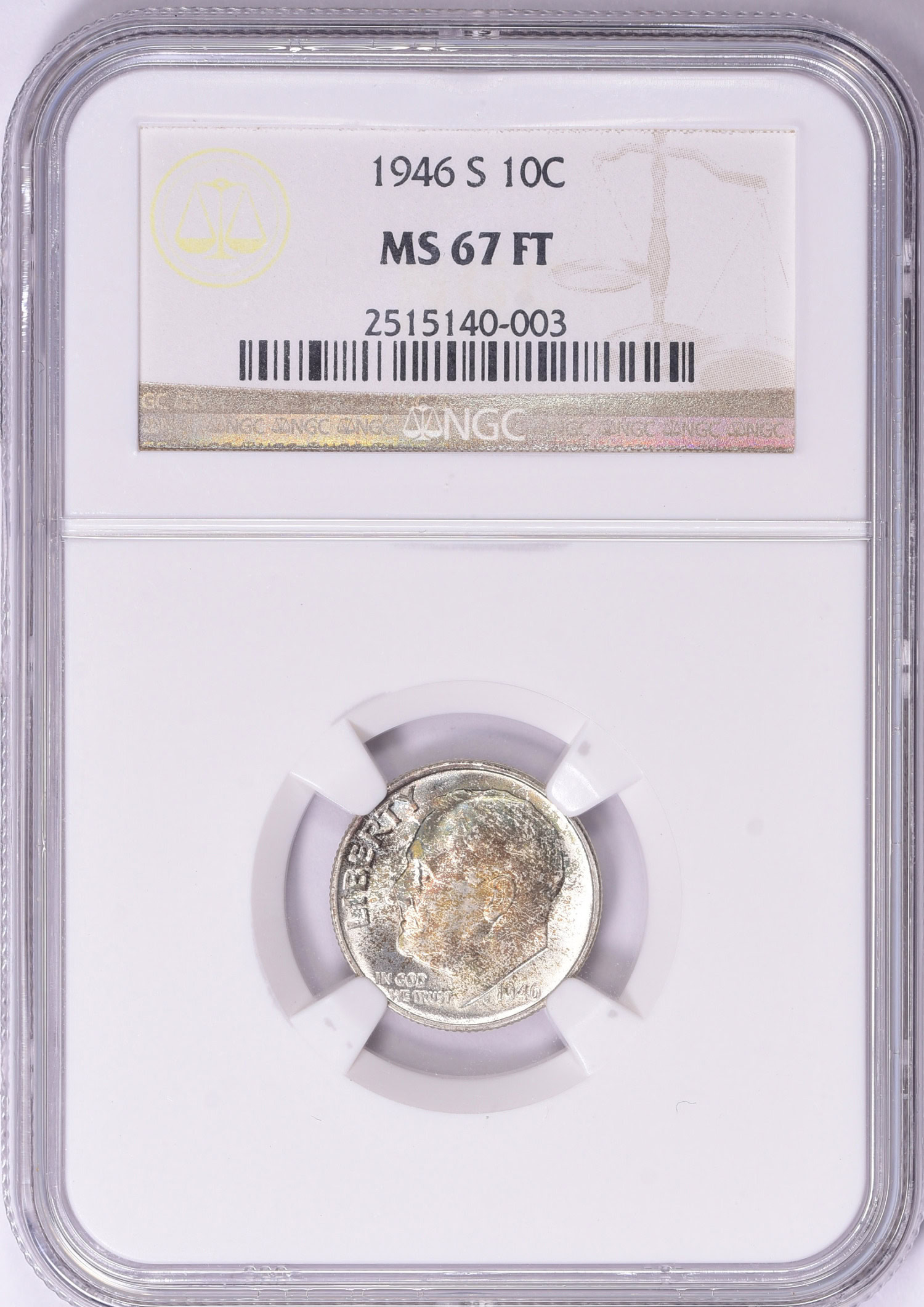 1946-S Roosevelt Dime NGC MS-67 FT (Toned) (Item 1485659) | GreatCollections Coin Auctions